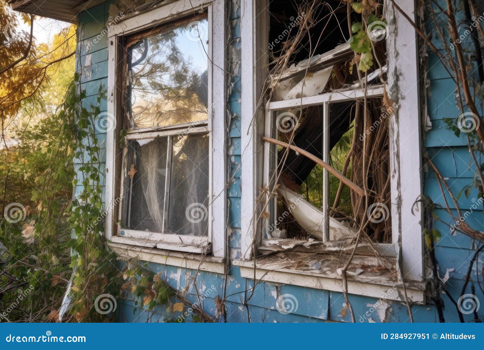 New Window Frame Leaning Against a Damaged Window Stock Image - Image ...