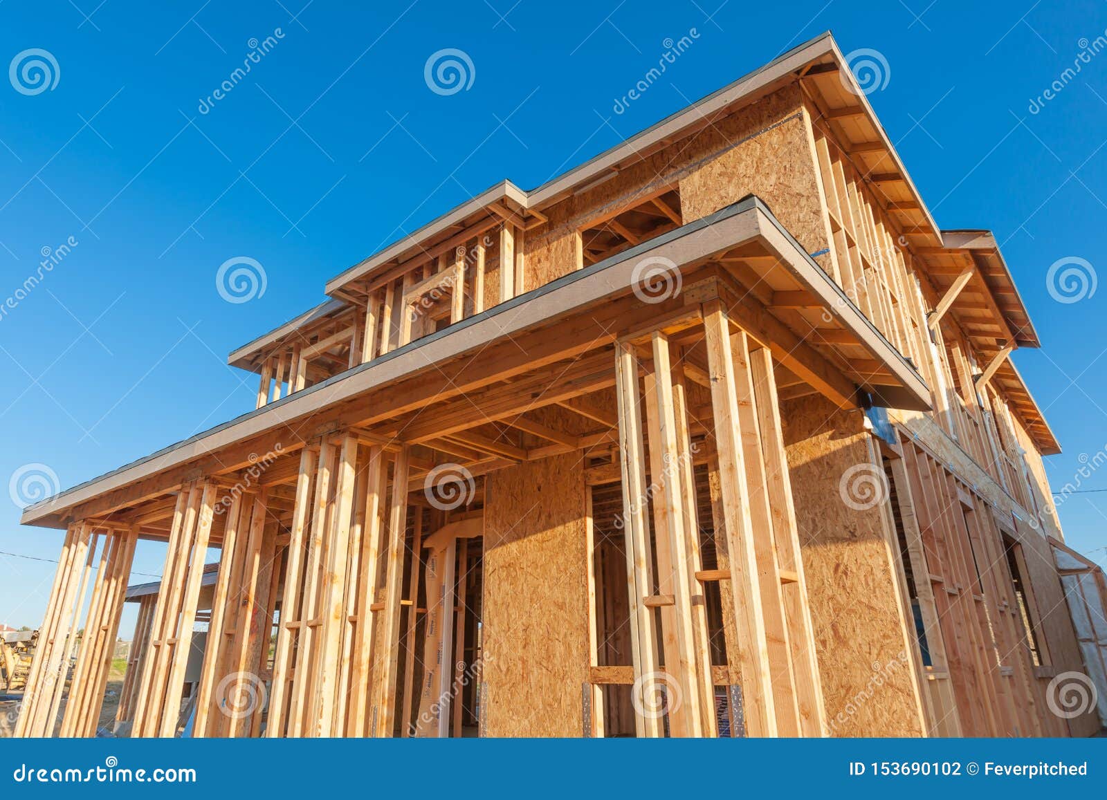 New Wood House Framing at Construction Site Stock Photo - Image of ...