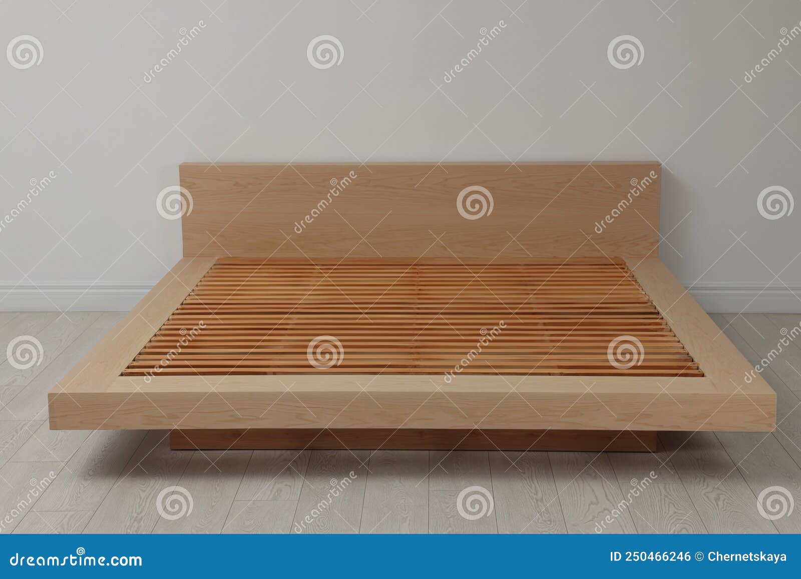 New Wooden Bed Frame in Empty Room Stock Photo - Image of carpentry ...