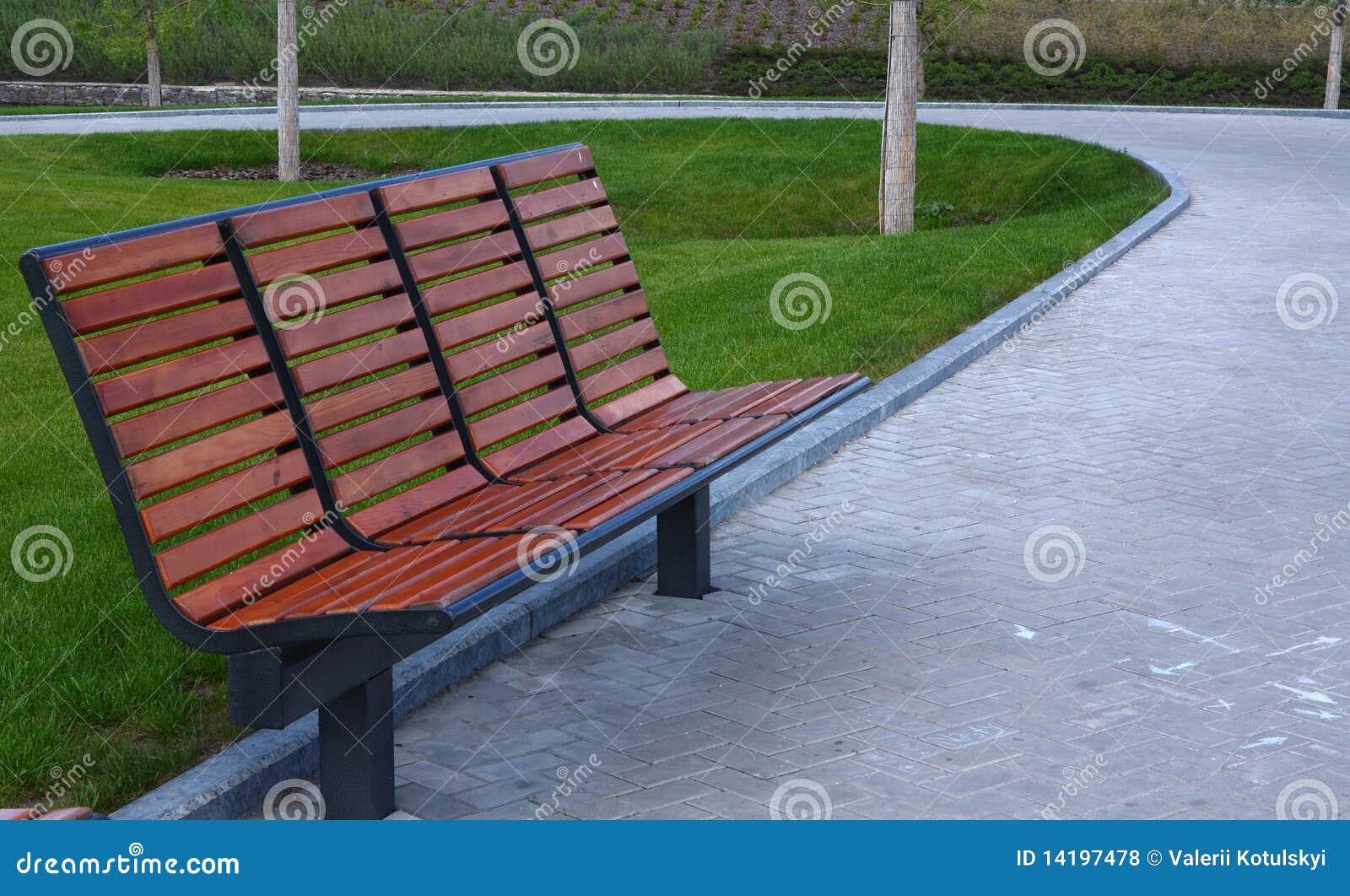 New Wooden Bench In A City Park Stock Photo - Image of seat, seating ...