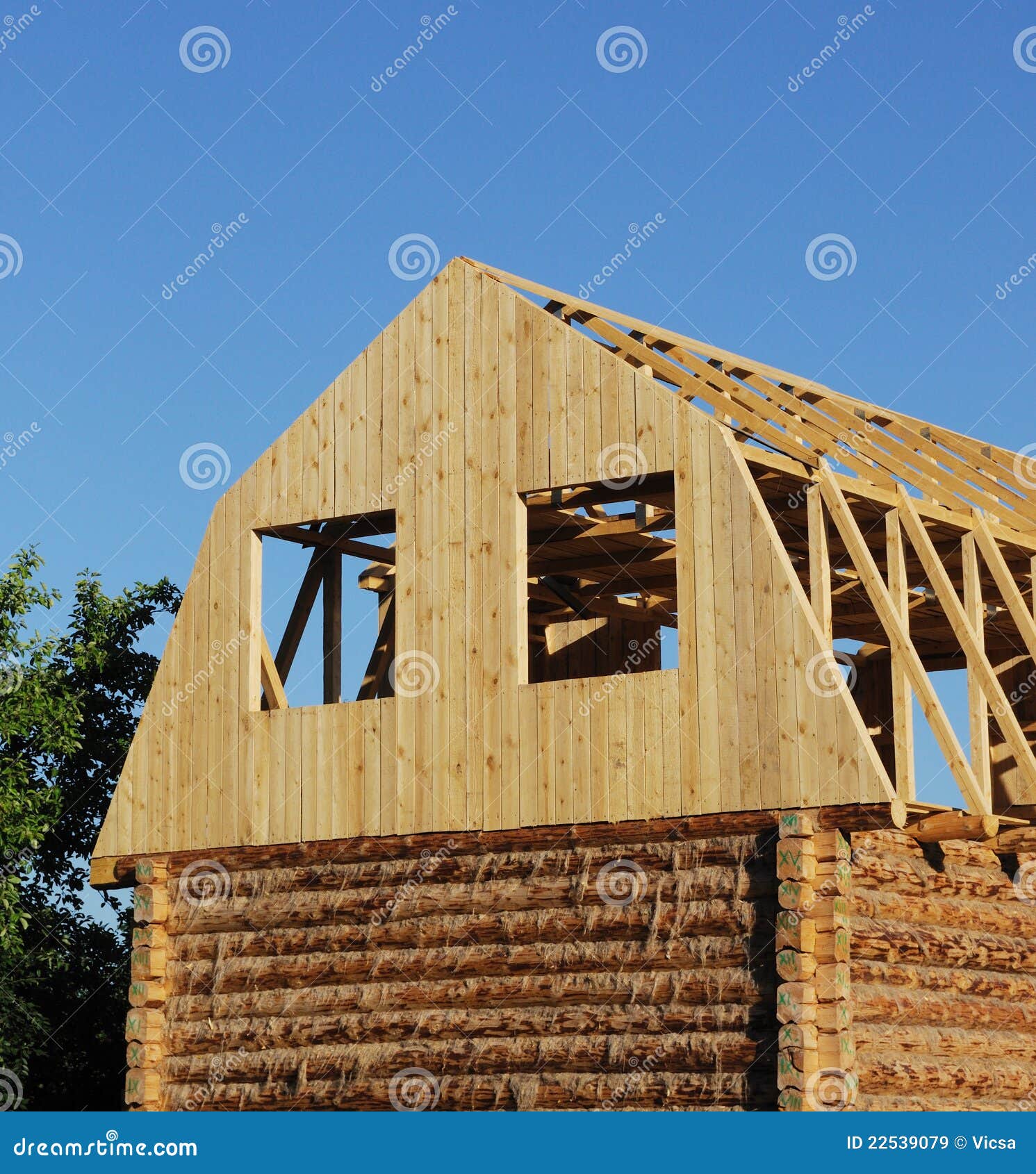 New Wooden House Construction Stock Image - Image of green, design ...