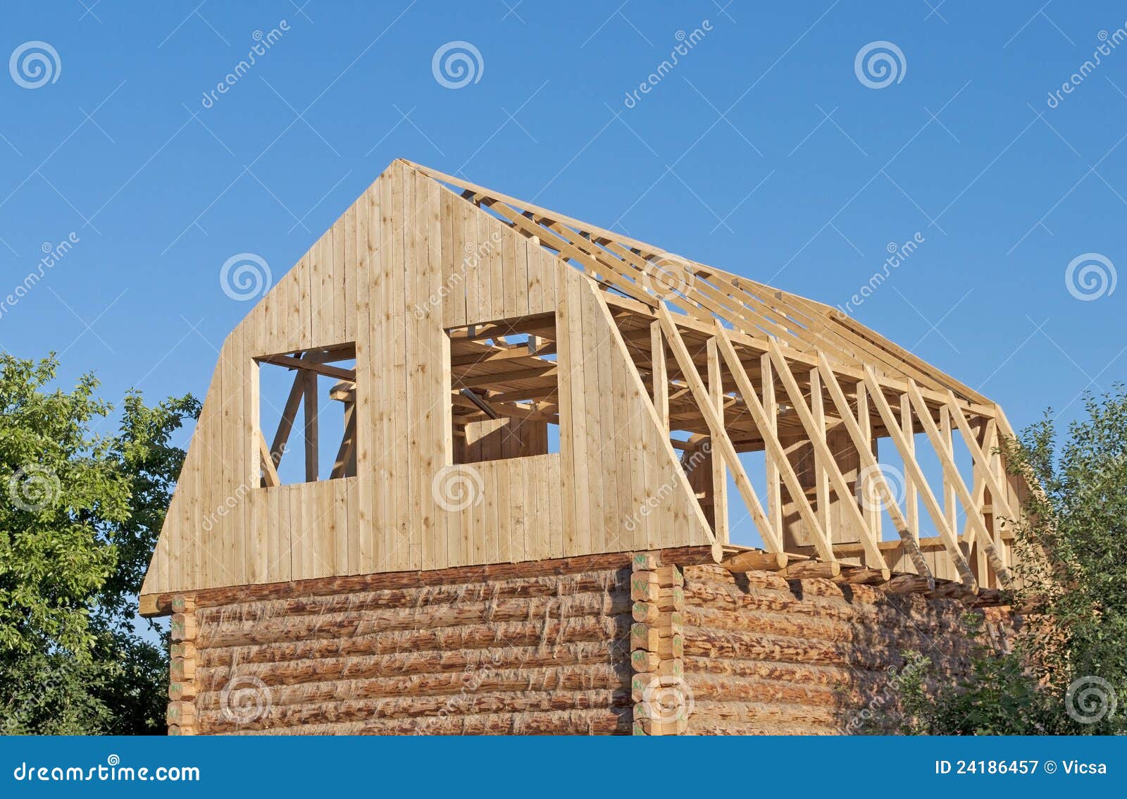 New Wooden House Construction Stock Image - Image of country ...