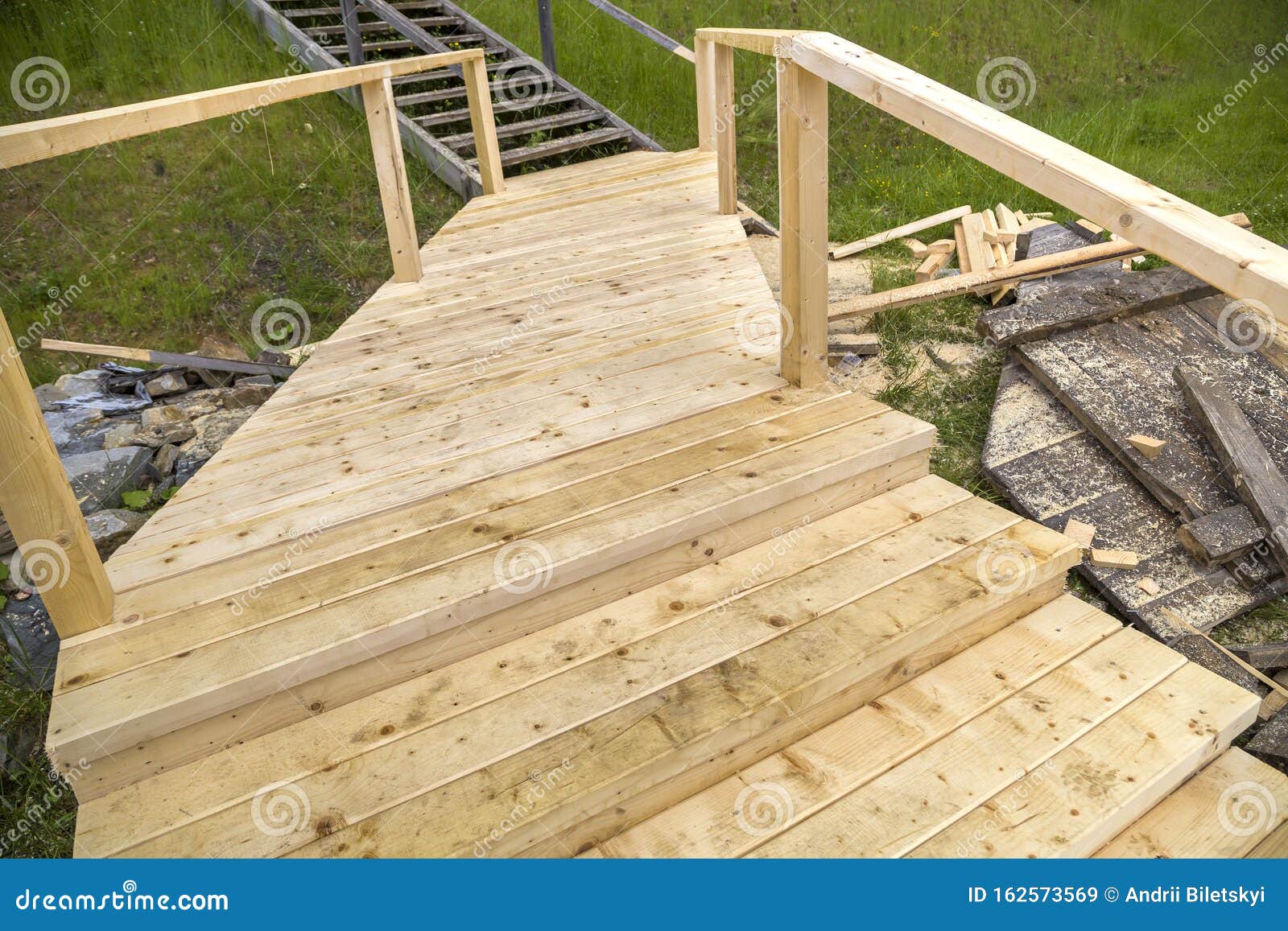 New Wooden Stairs Outdoors. Carpenters Work Stock Image - Image of ...