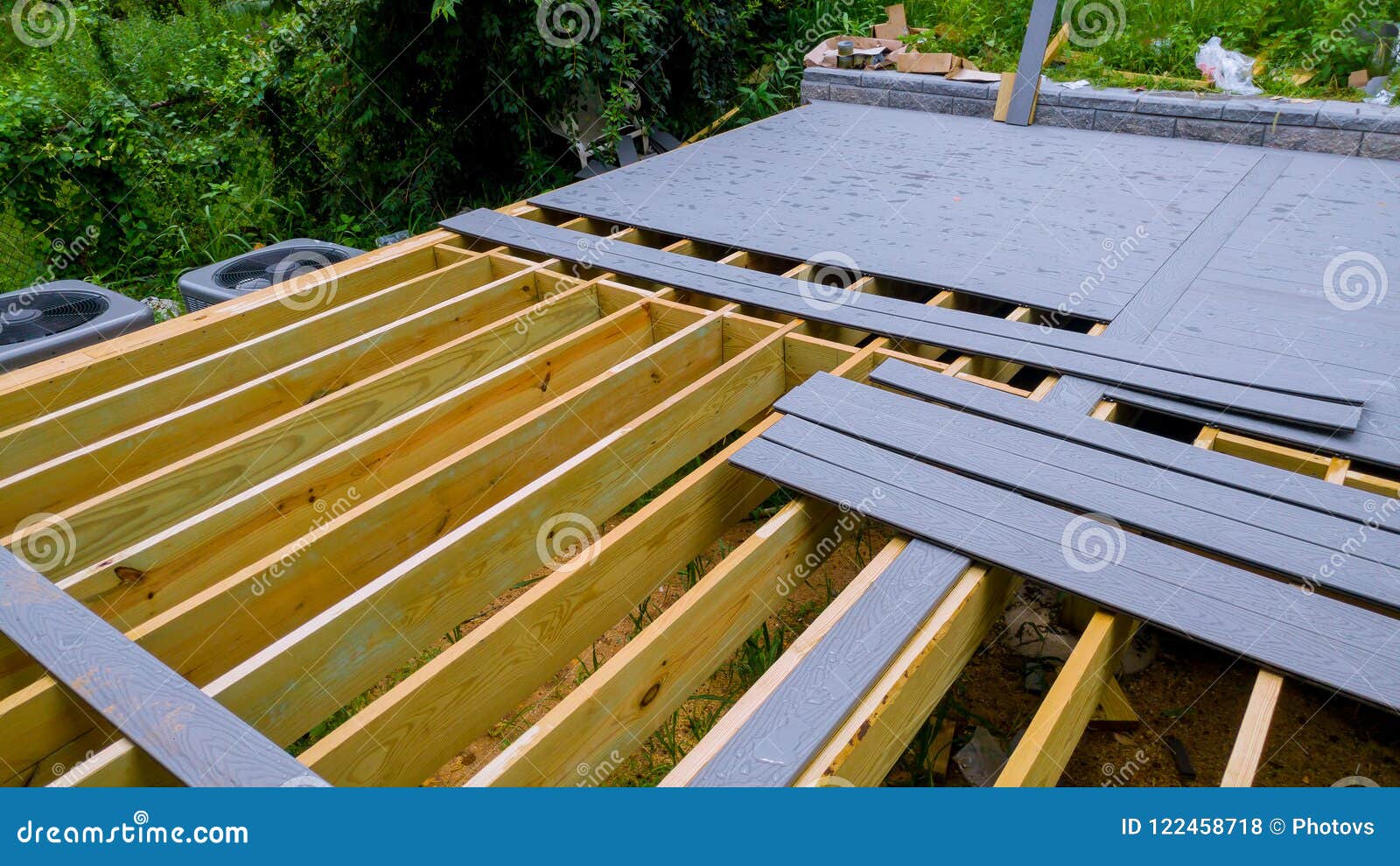 A New Wooden, Timber Deck Being Constructed. it is Partially Completed ...