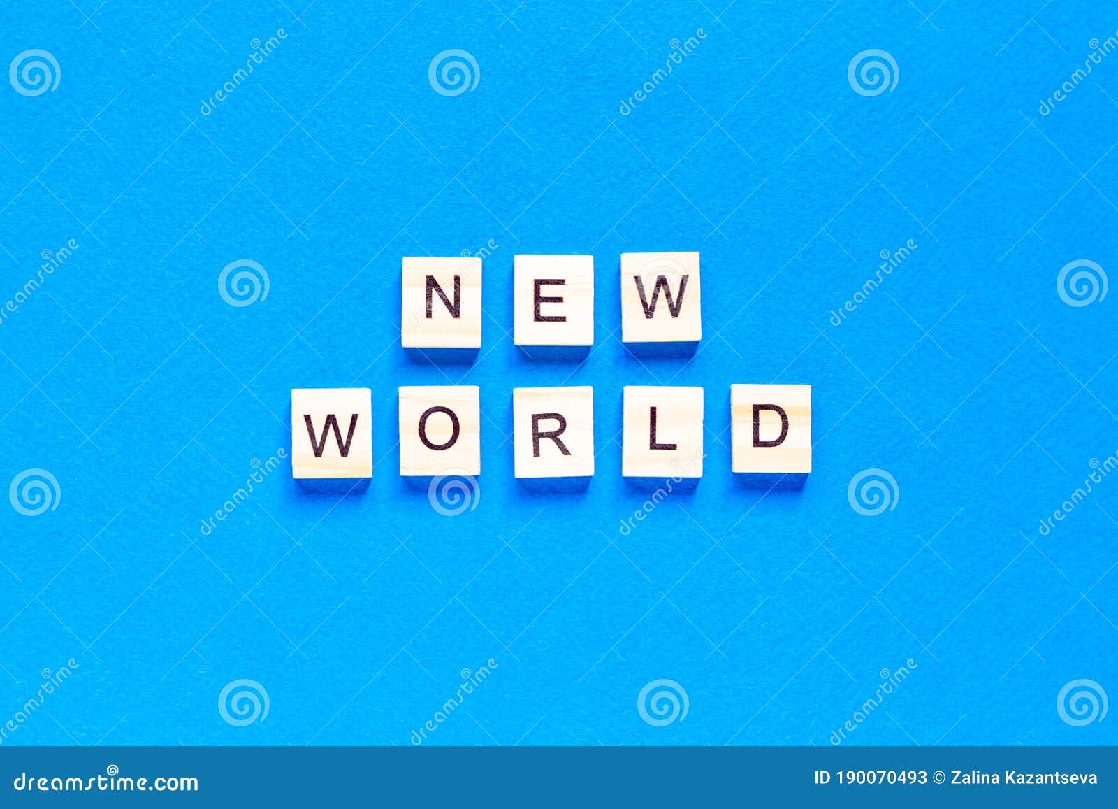 NEW WORLD Word on Wooden Alphabet Cube. New Normal Concept. Top View ...