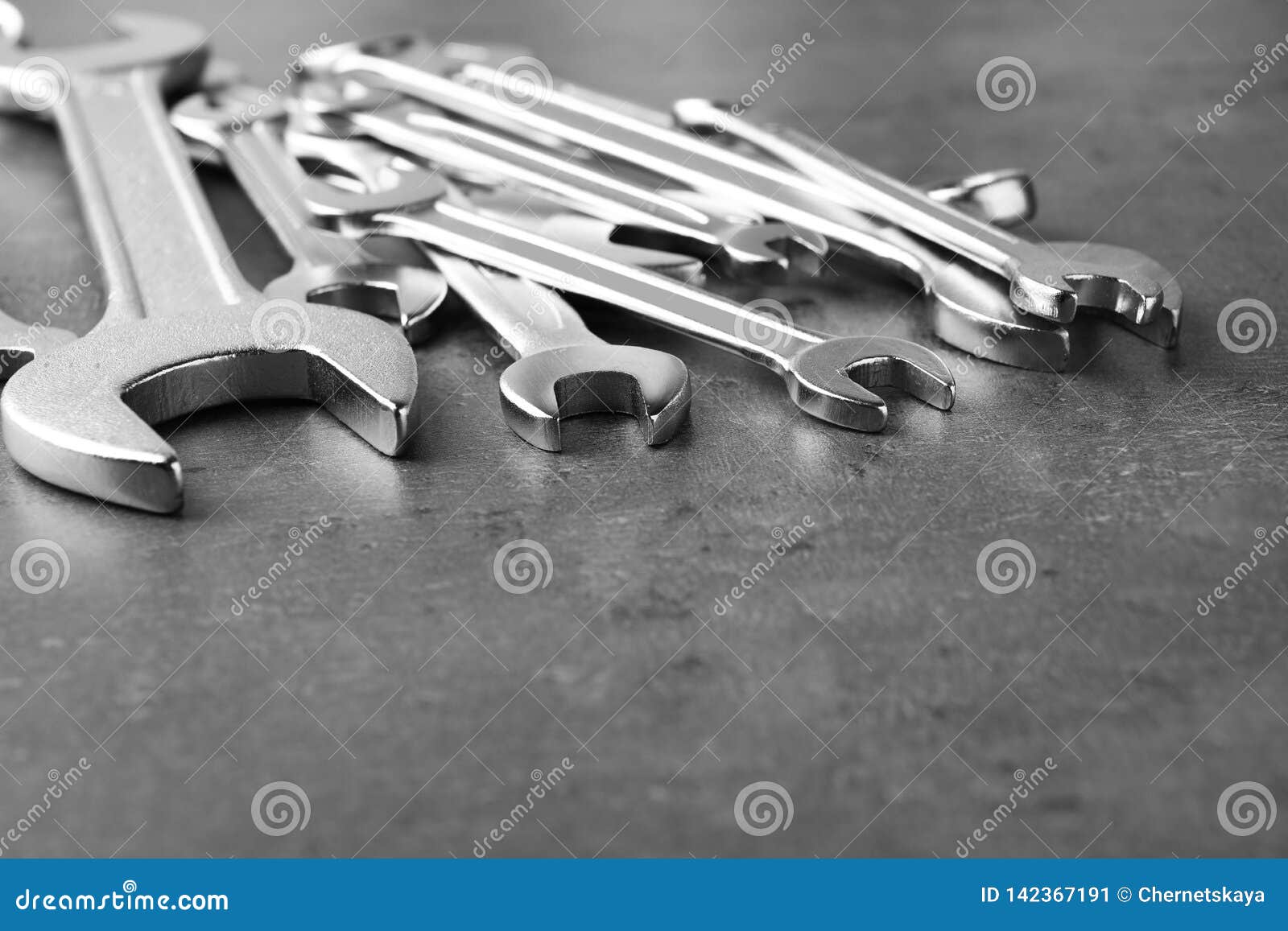 New Wrenches on Grey Background, Closeup with Space for Text Stock ...