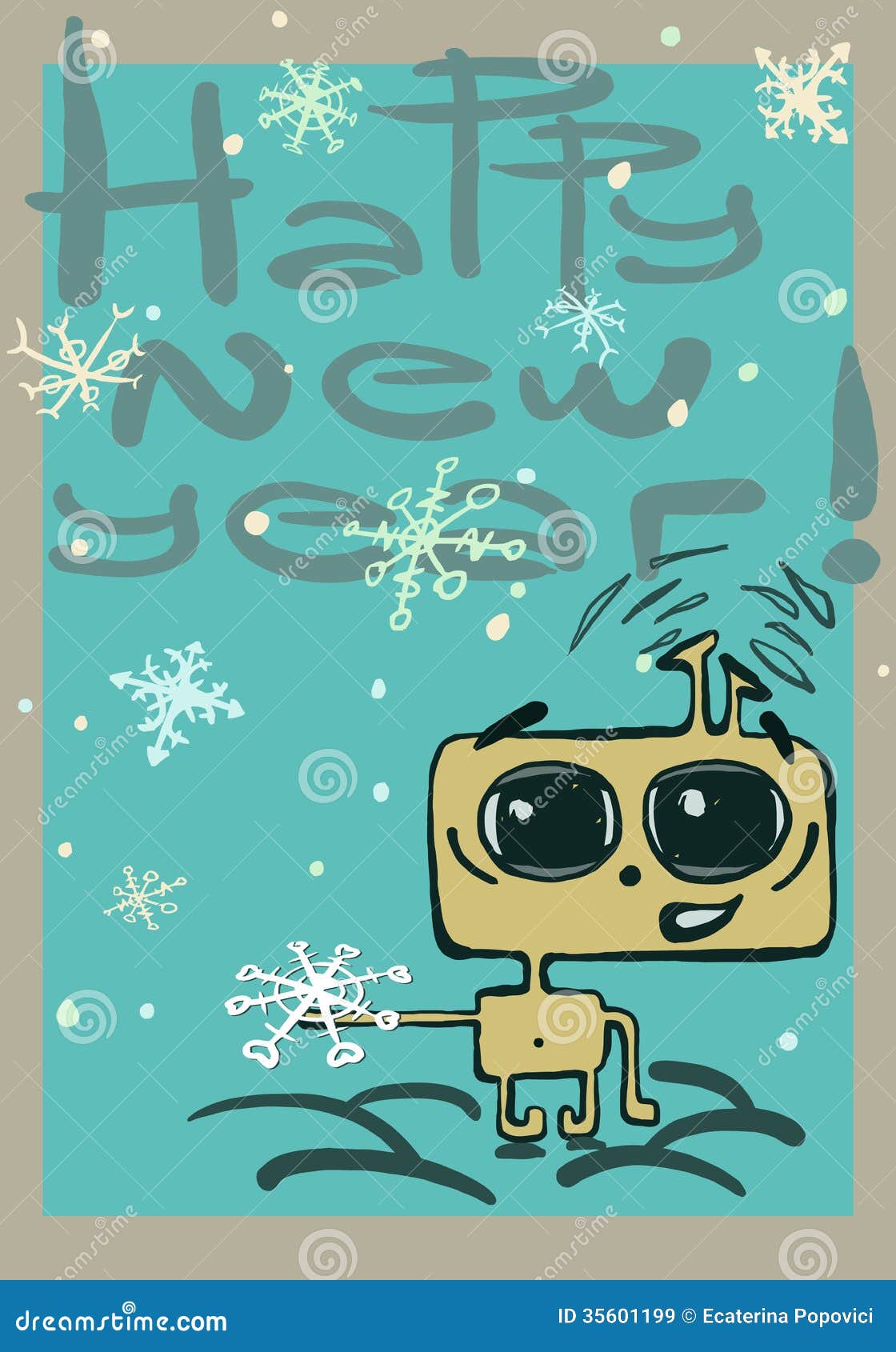 New year alien stock vector. Illustration of snow, card - 35601199