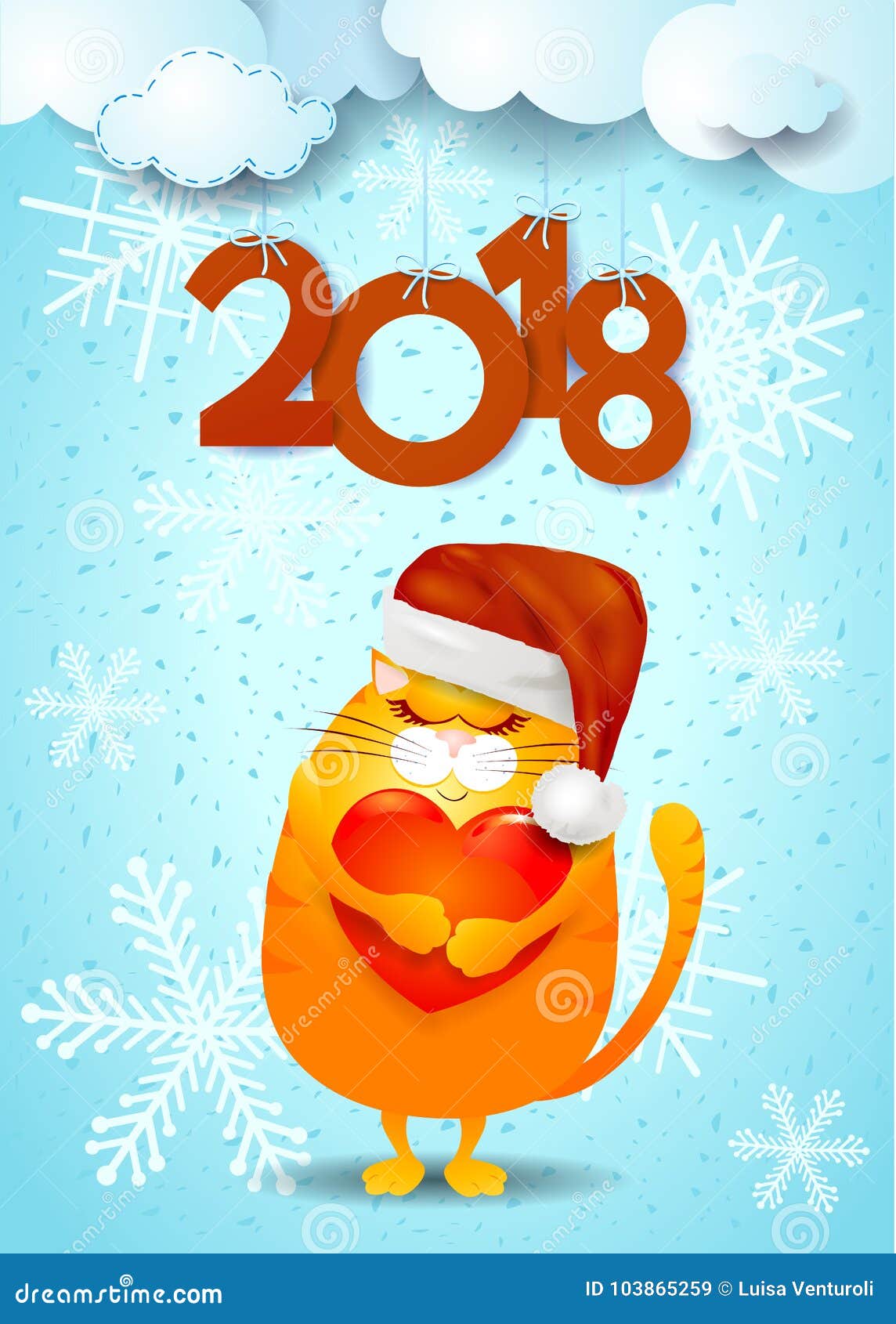 New Year Background with Cat, Santa Hat and Text Stock Vector ...