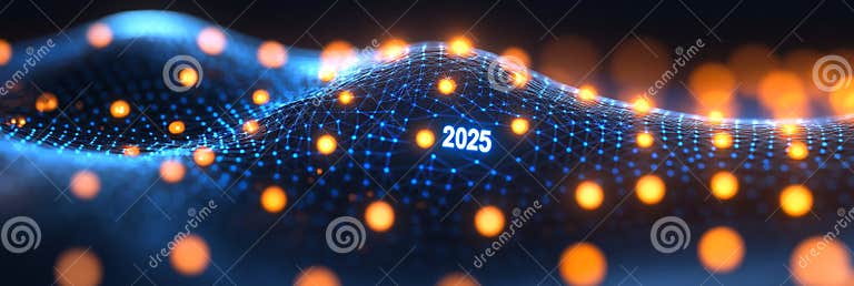 2025 New Year Background, Digital Data Flow, Big Data Landscape with ...