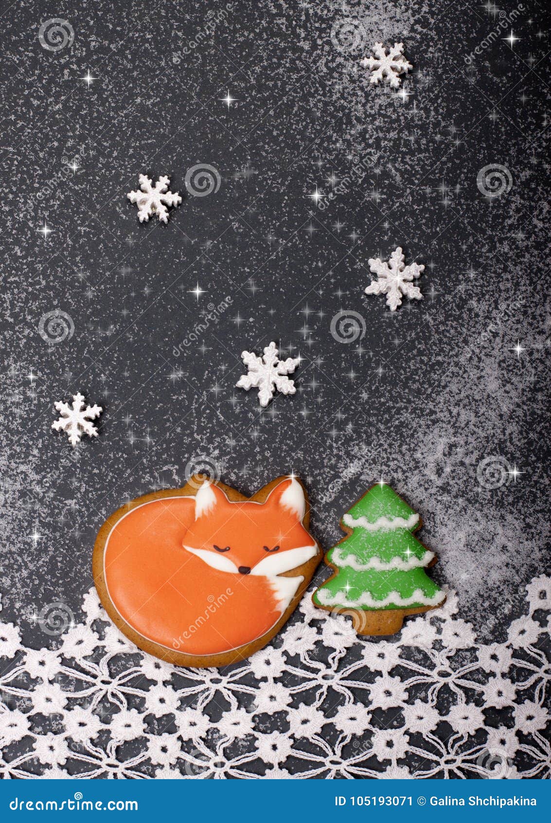 New Year Background with Gingerbread in the Form of a Fox Stock Image ...