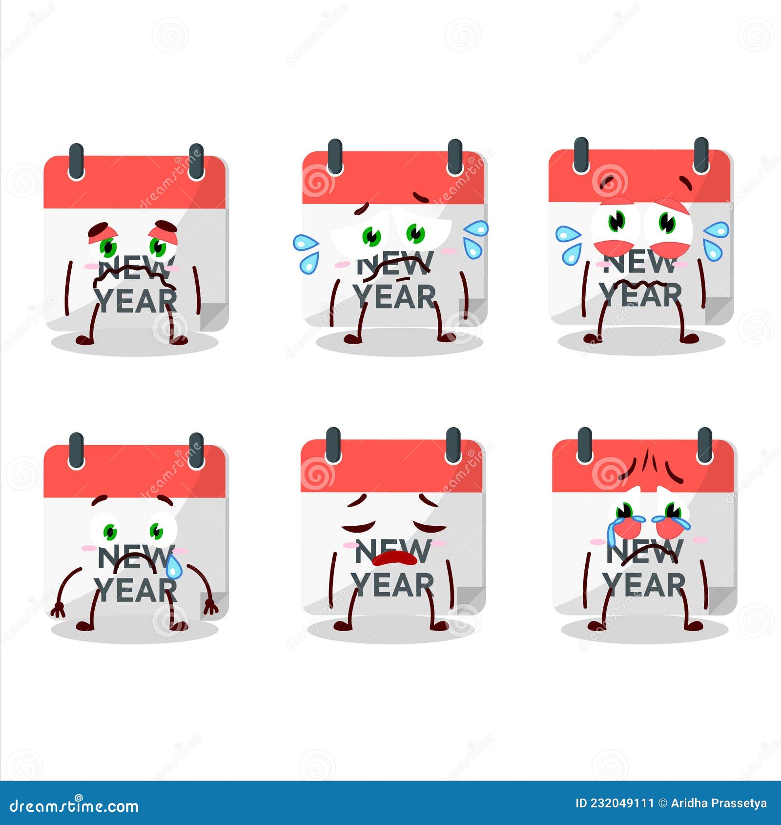 New Year Calendar Cartoon Character with Sad Expression Stock Vector ...