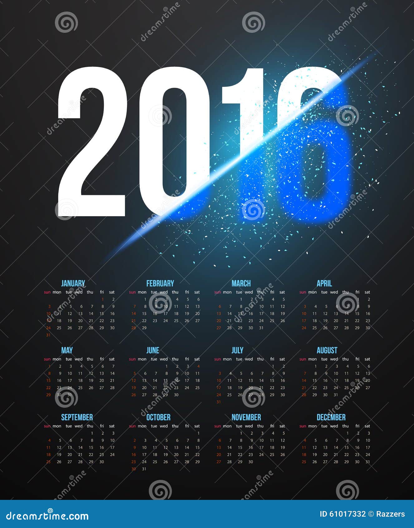 New Year 2016 Calendar with Explosion Effect. Stock Vector ...