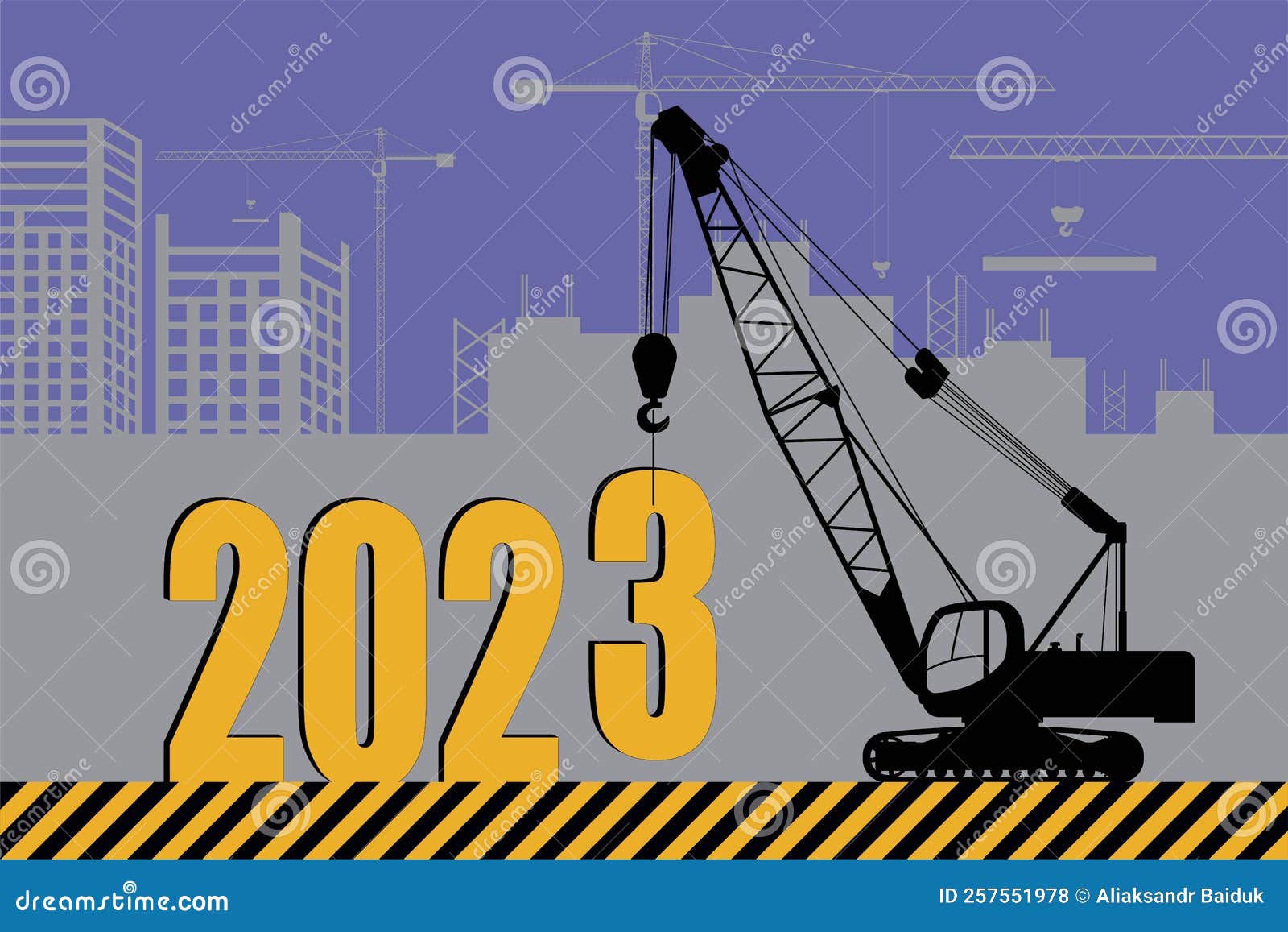 New Year Card. Construction Crane Assembles 2023 Figures Stock Vector ...