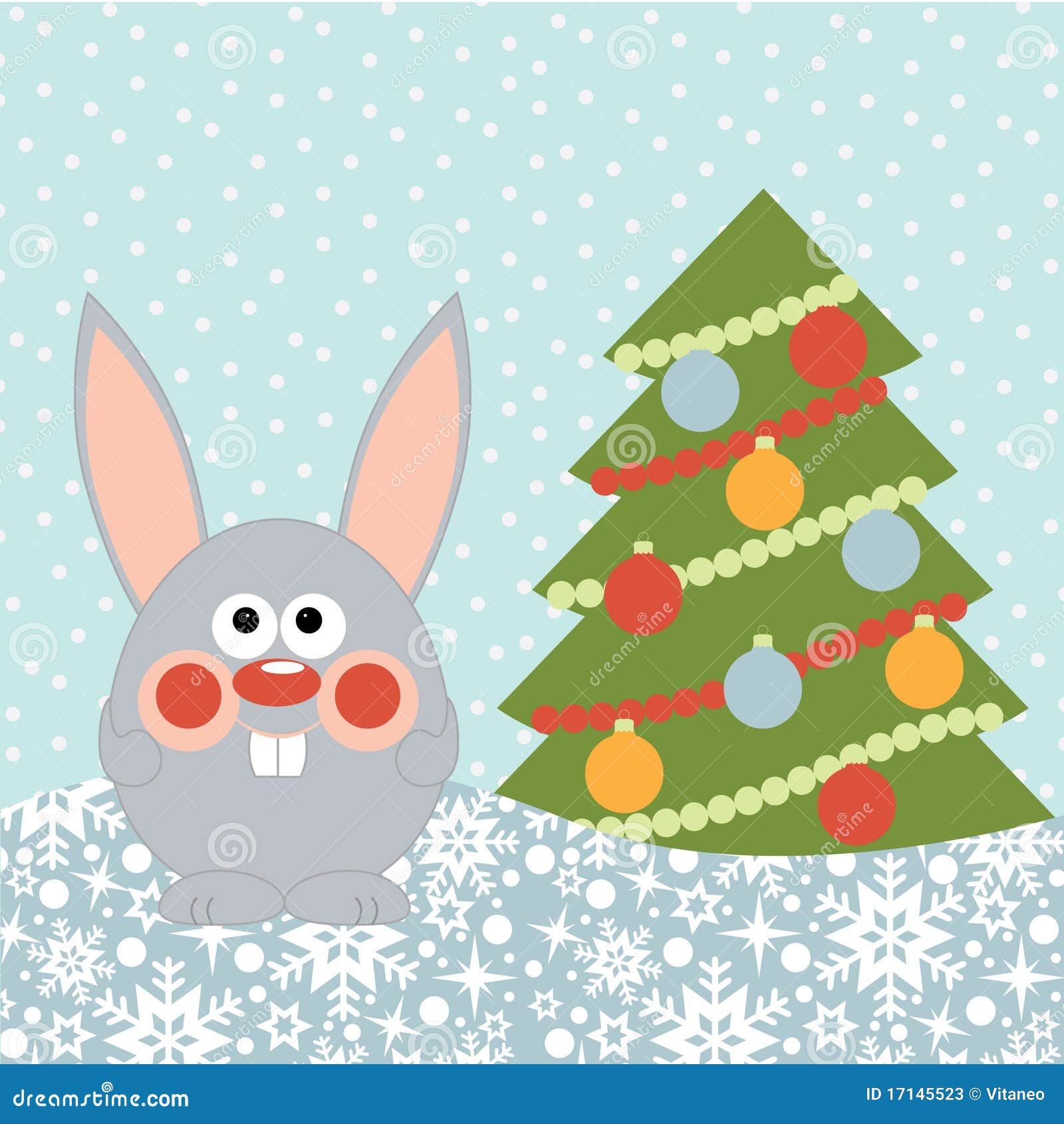 New Year Card with Cute Happy Rabbit Stock Vector - Illustration of ...