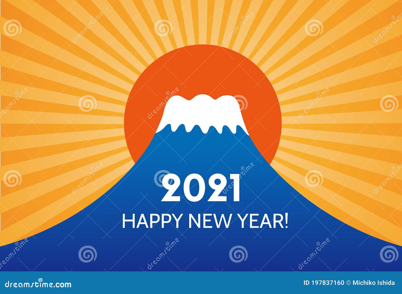 New Year Card with Fuji Mountain and Sun Rise for Year 2021 Stock ...