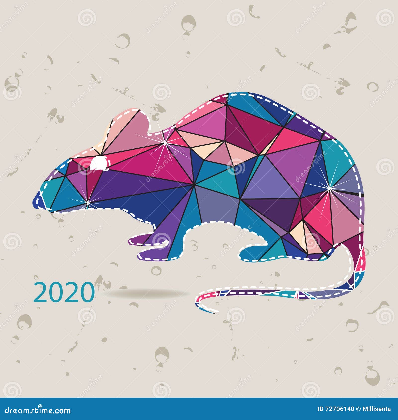 The 2020 New Year Card with Rat Made of Triangles Stock Vector ...