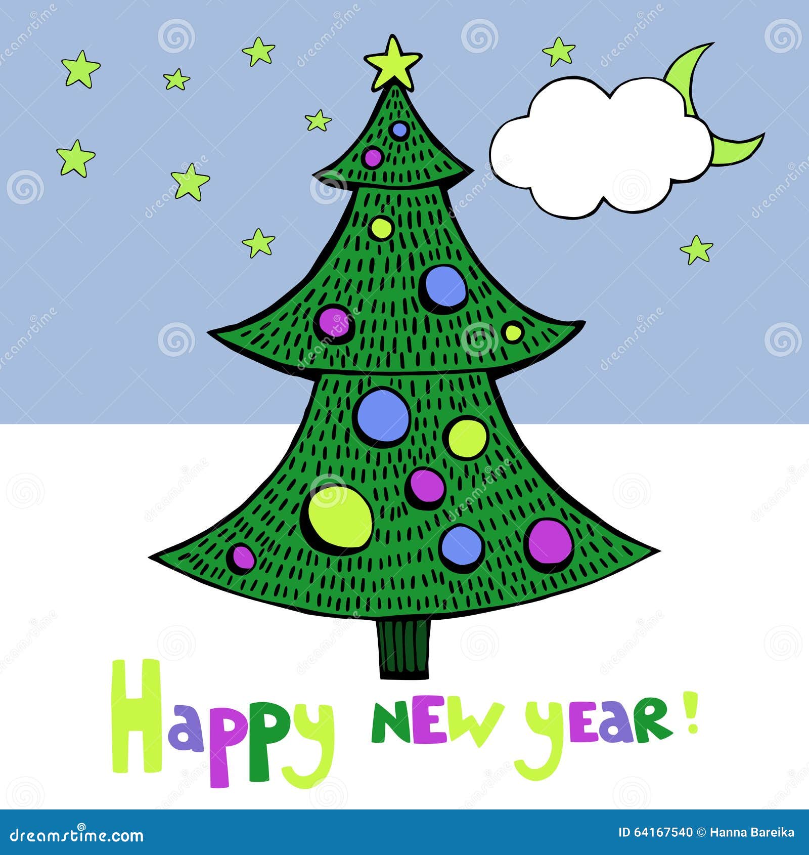 New Year Card with Tree Vector Image. Stock Vector - Illustration of ...