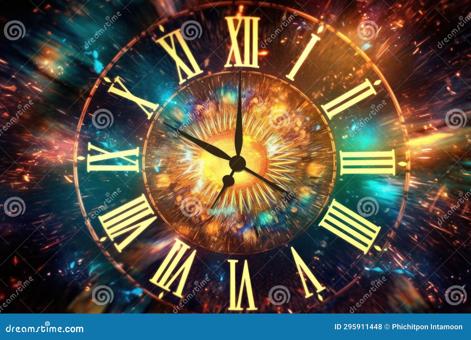 New Year Celebration Countdown To Midnight Clock and Fireworks. AI ...