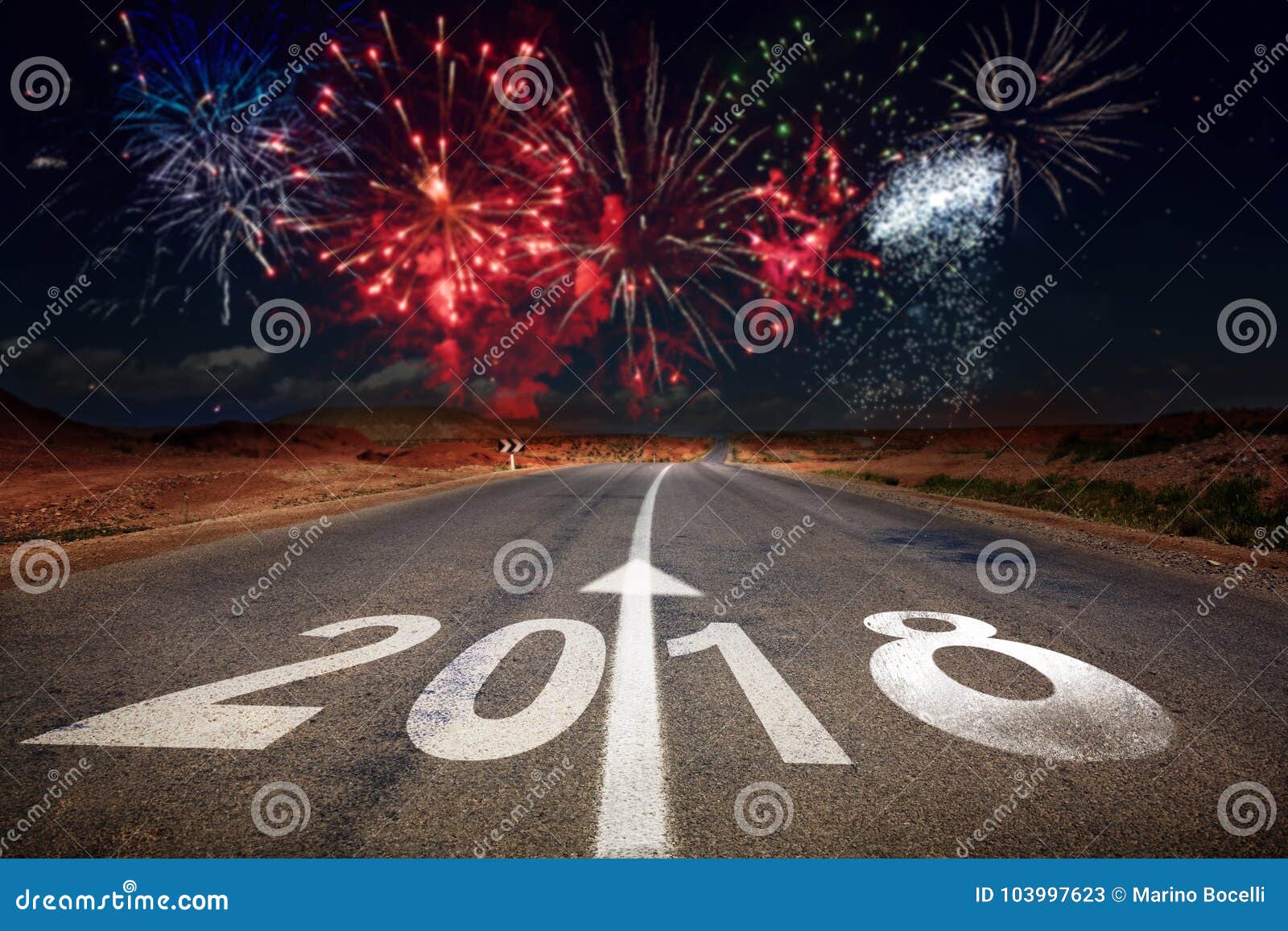 2018 New Year Celebration Fireworks on the Road Stock Image - Image of ...