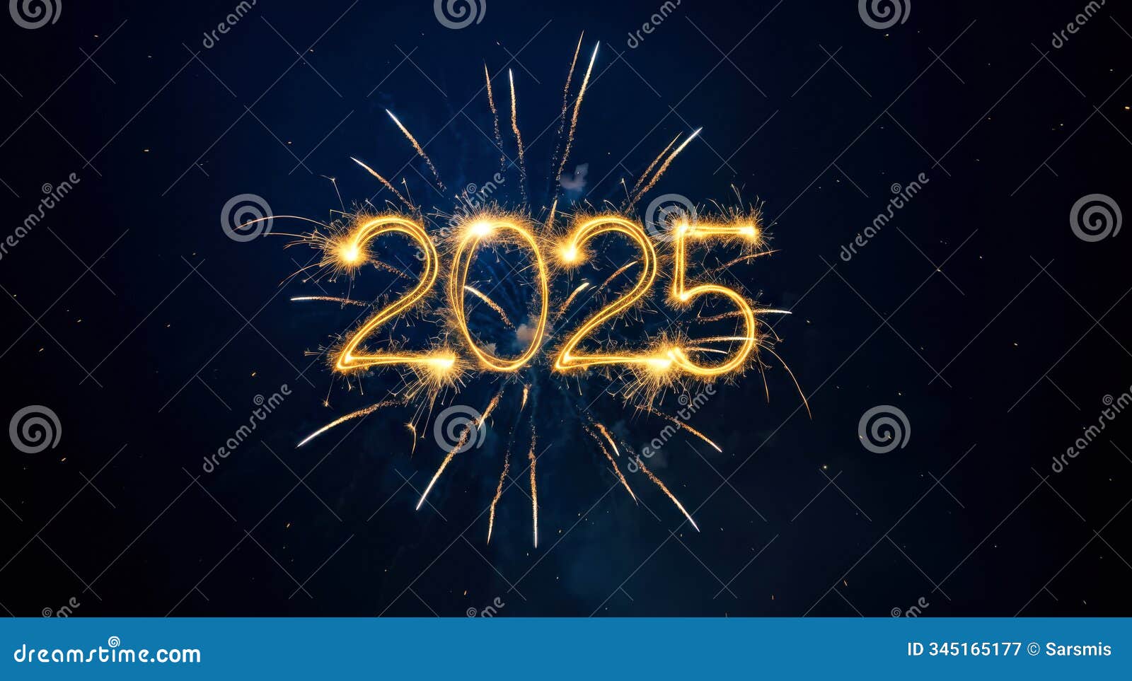 2025 New Year Celebration with Vibrant Fireworks Display in Night Sky Stock Illustration ...