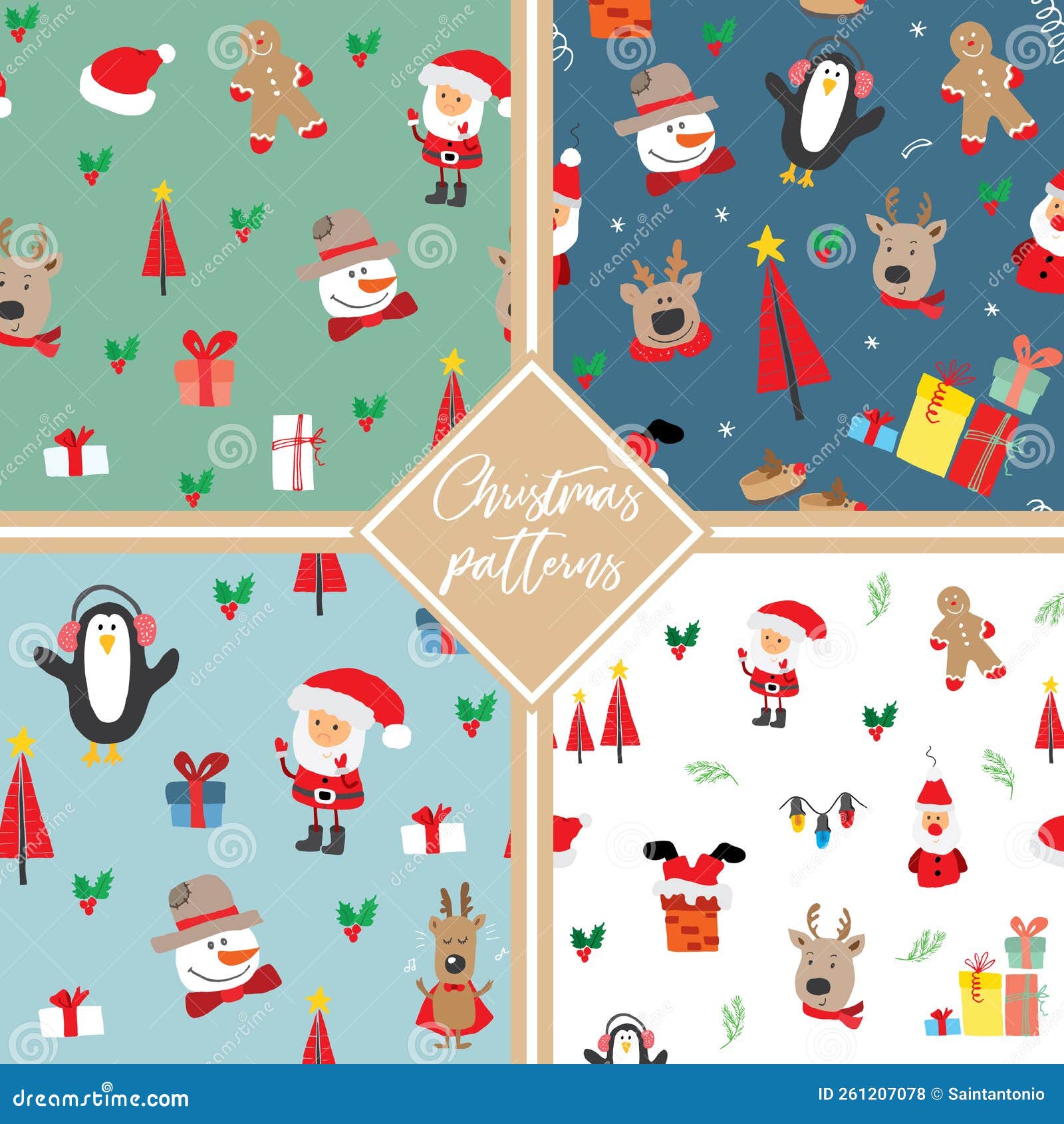New Year And Christmas Seamless Pattern Hand Drawn Doodles Seamless Pattern Background Vector