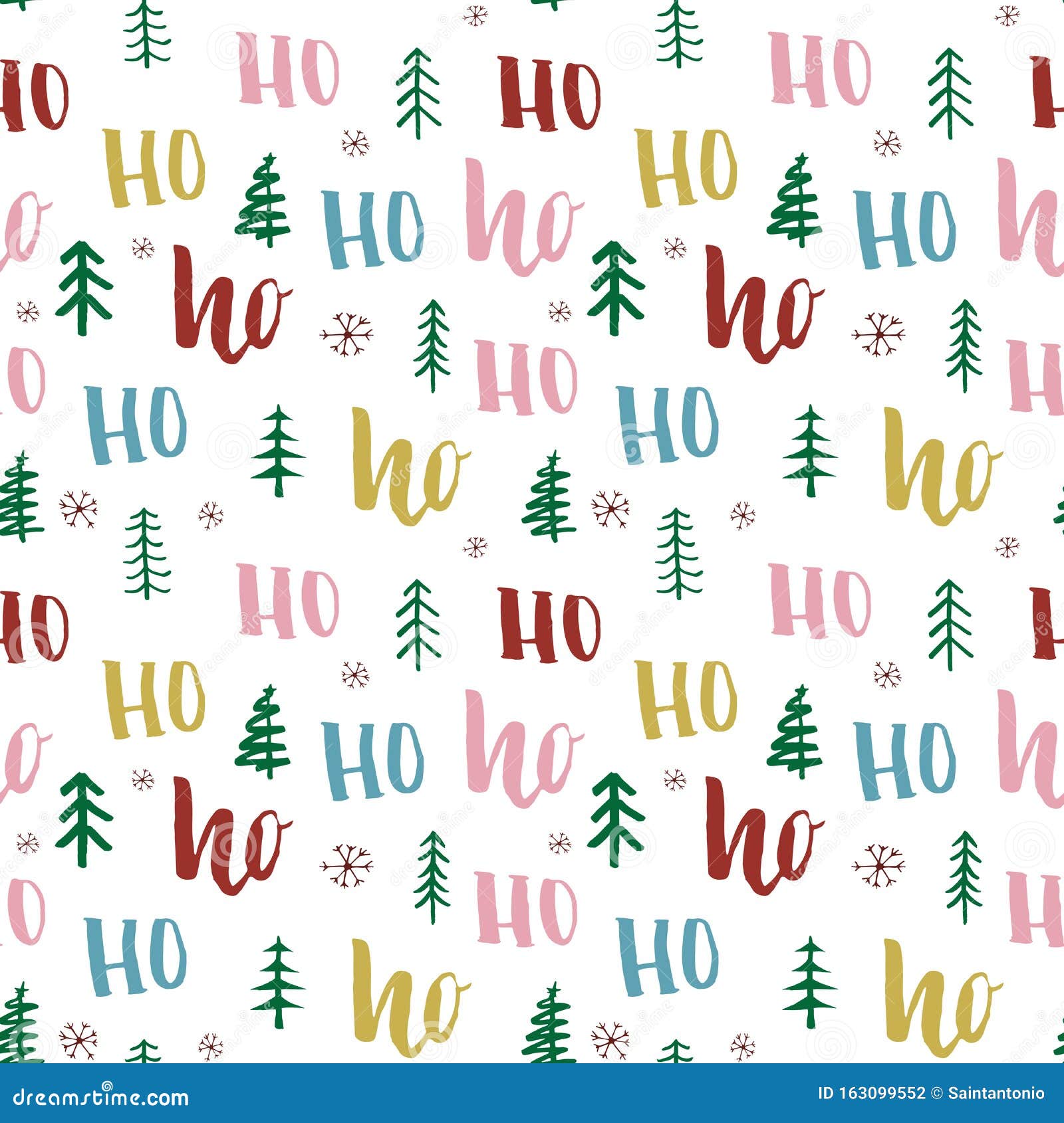 New Year and Christmas Seamless Pattern, with Ho Ho Ho Hand Drawn ...