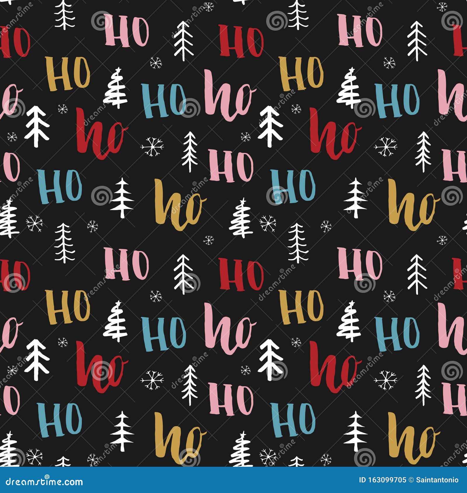 New Year and Christmas Seamless Pattern, with Ho Ho Ho Hand Drawn ...