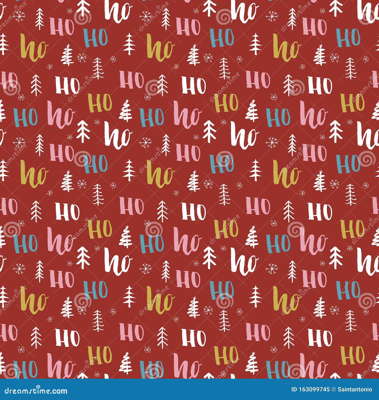 New Year and Christmas Seamless Pattern, with Ho Ho Ho Hand Drawn ...