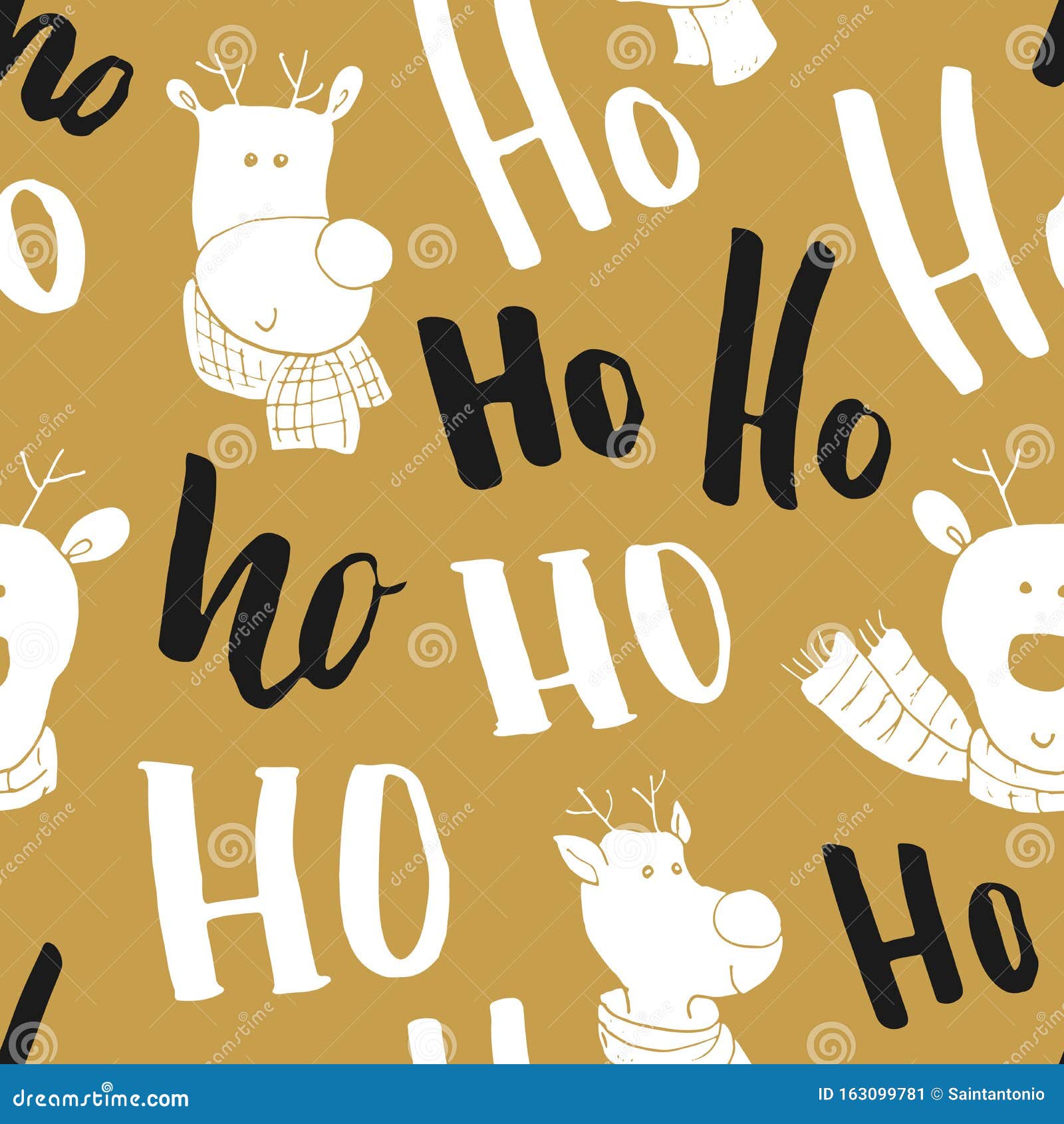 New Year and Christmas Seamless Pattern, with Ho Ho Ho Hand Drawn ...