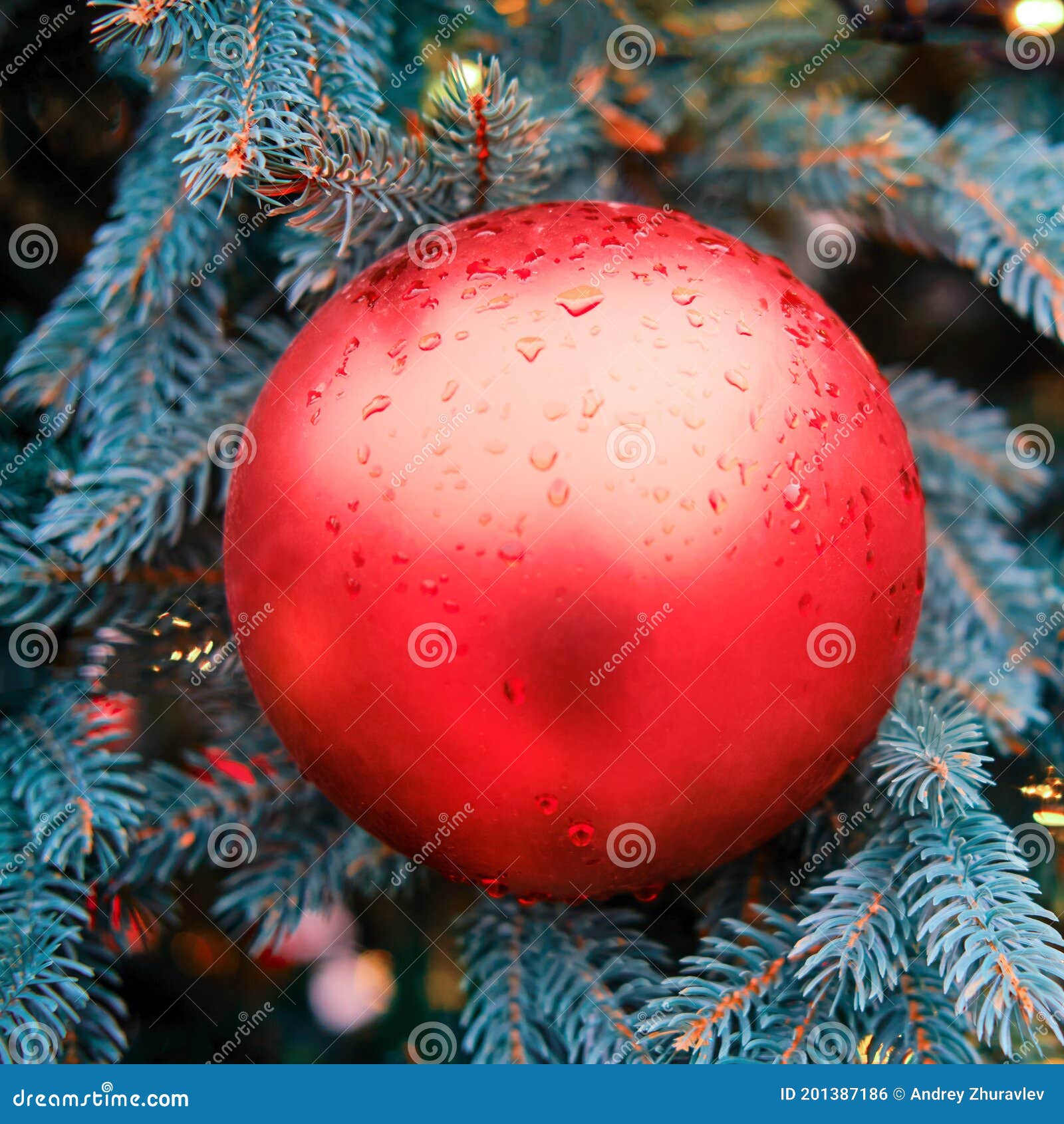 New Year and Christmas Tree Decorations with Large Red Ball Stock Photo ...