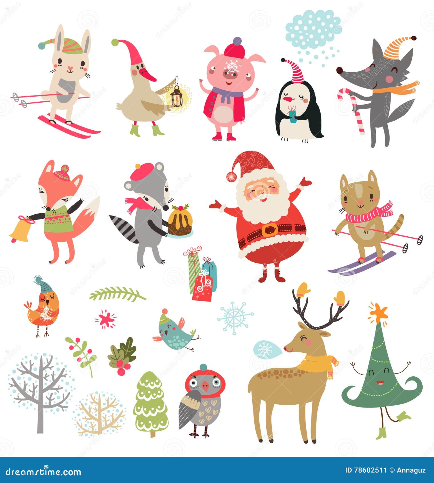 New Year Christmas Winter Collection Vector Set of Cute Characters ... New Year Christmas Winter Collection Vector Set of Cute Characters ...