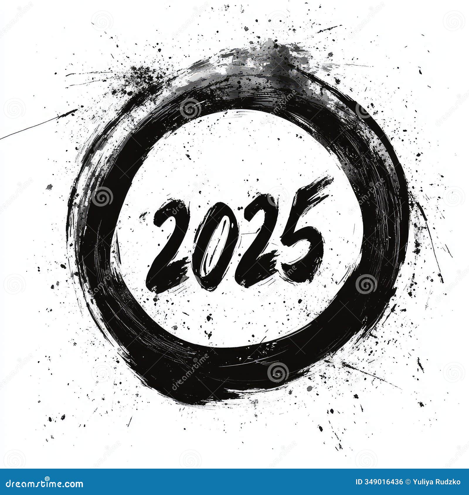 "2025" New Year Circle Brush Stroke with Ink Splatter Background Stock ...