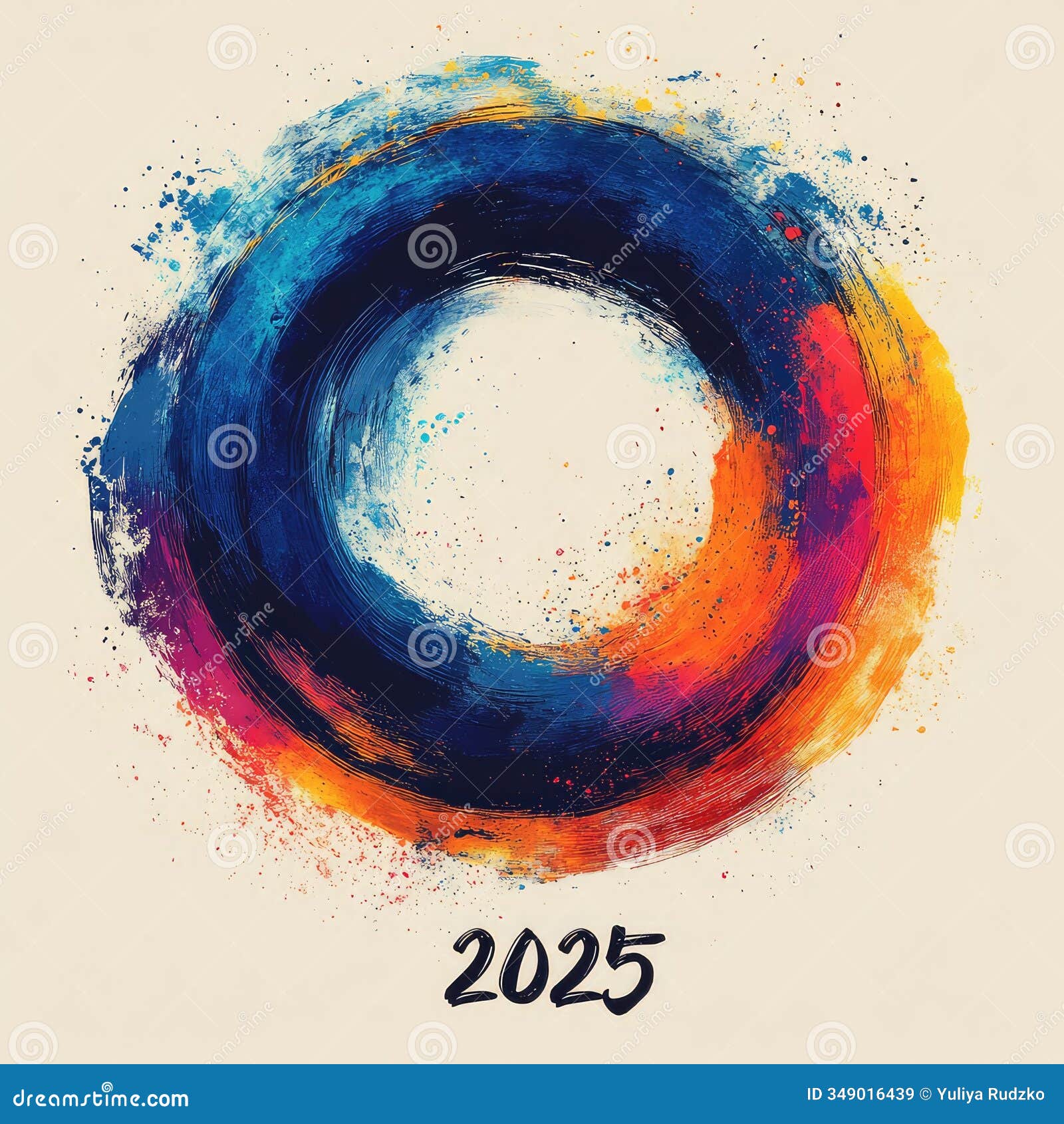 "2025" New Year Circle Brush Stroke with Ink Splatter Background Stock ...