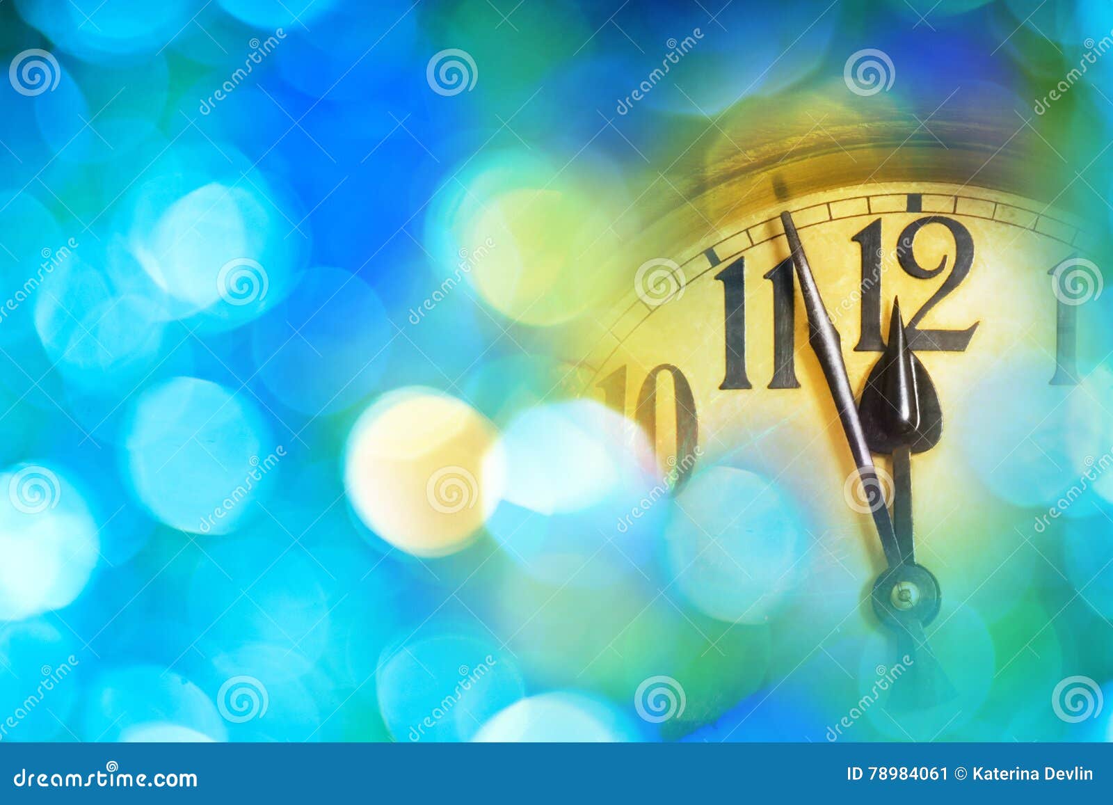 New Year Clock with Blue Background Stock Image - Image of closeup ...