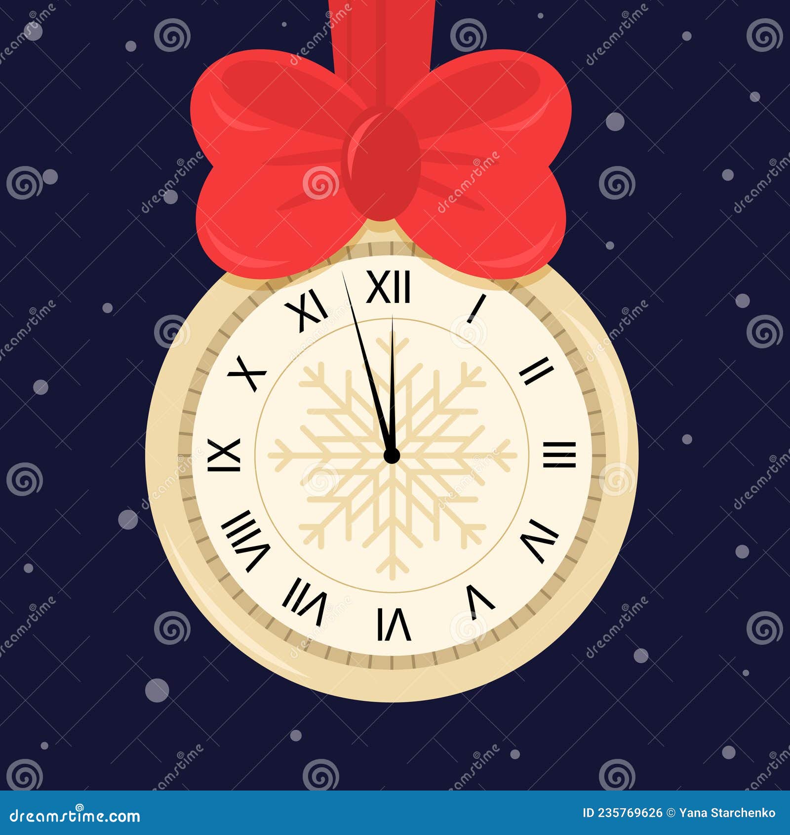 New Year Clock with a Bow Hanging Stock Vector - Illustration of hour ...