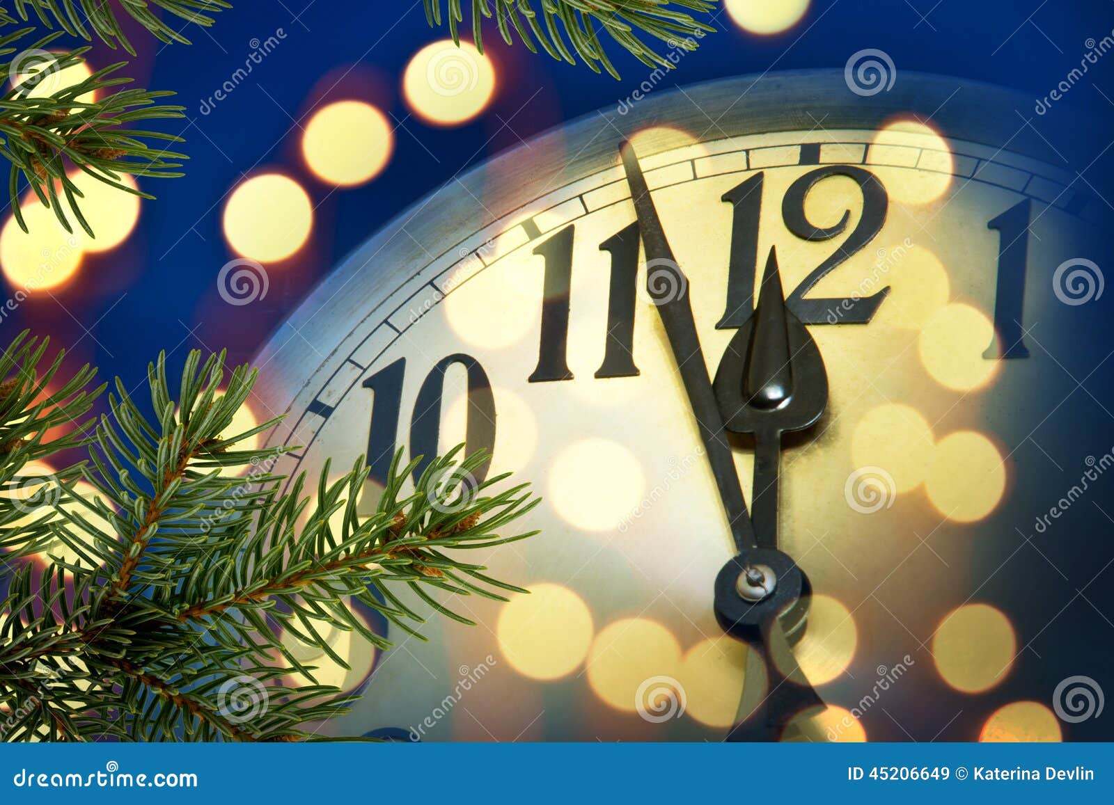 New year clock stock image. Image of branch, bauble, close - 45206649