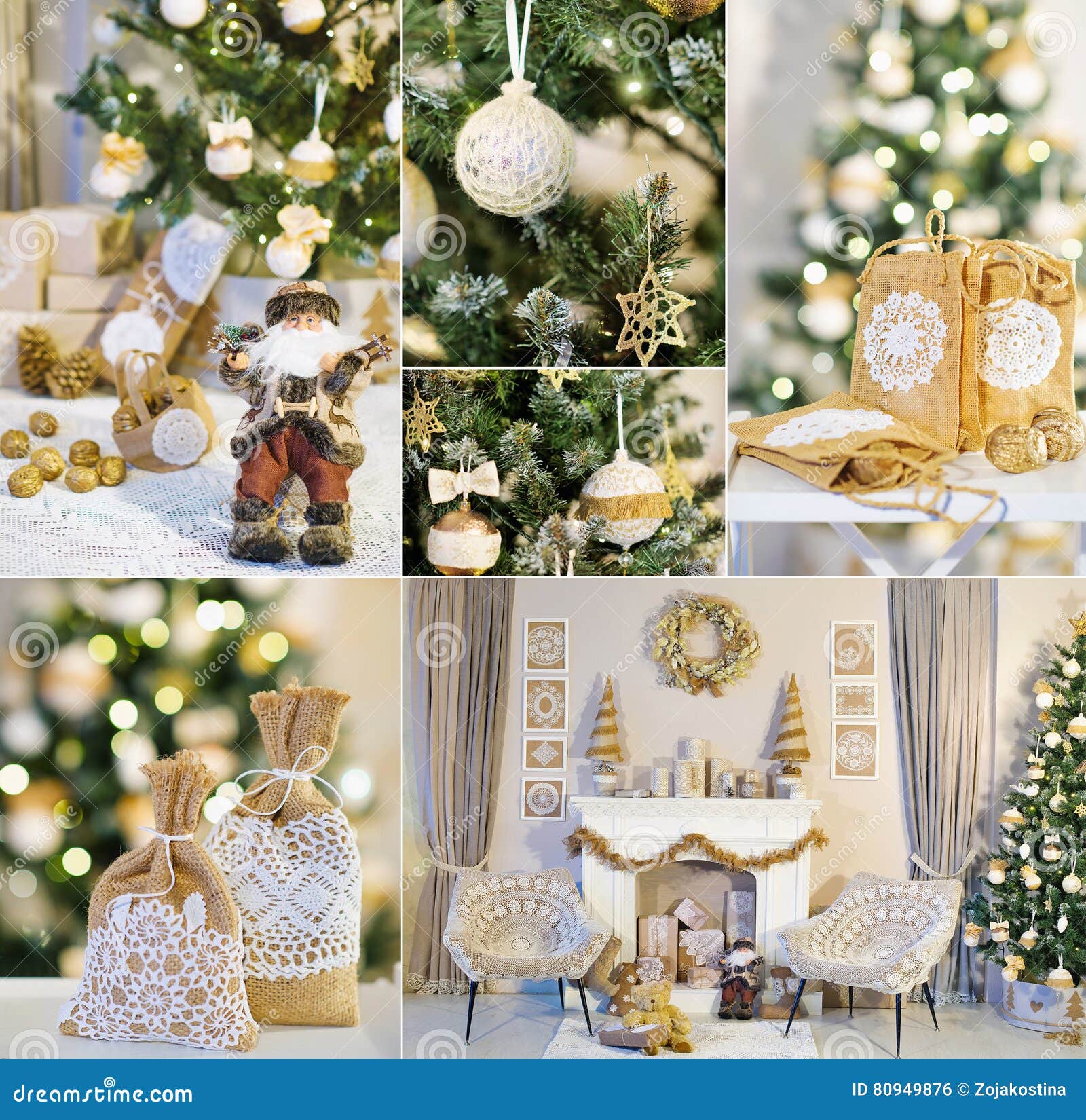 New Year Collage with Handmade Decorations Stock Photo - Image of home ...
