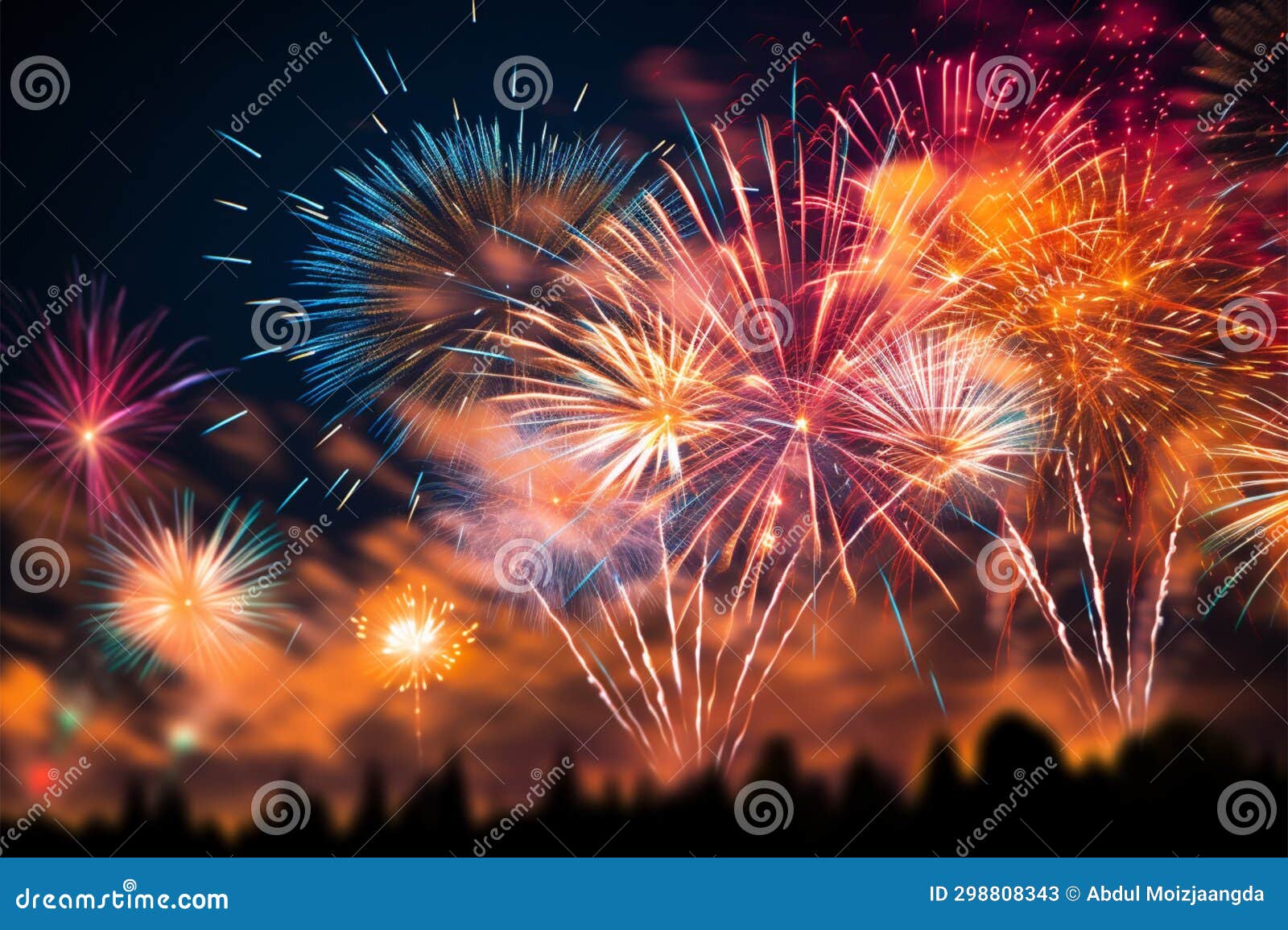 New Year Colorful Fireworks Celebration Background Stock Illustration ...