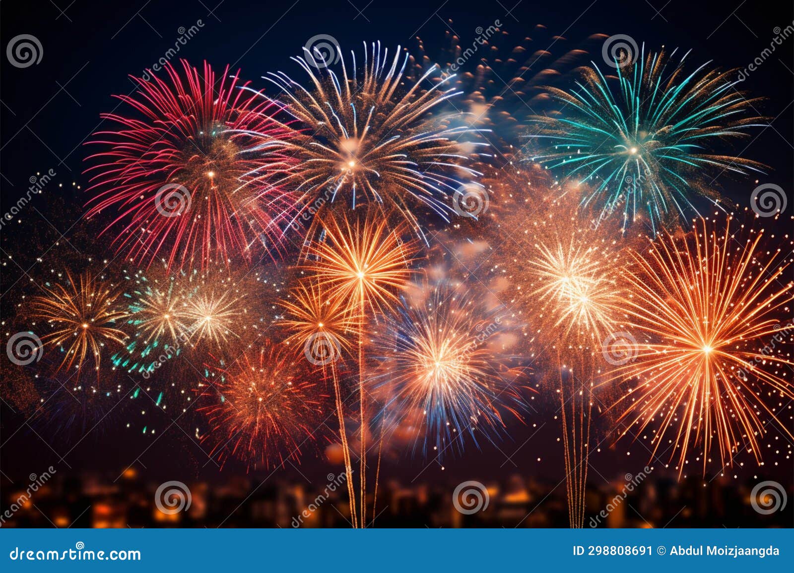 New Year Colorful Fireworks Celebration Background Stock Illustration ...