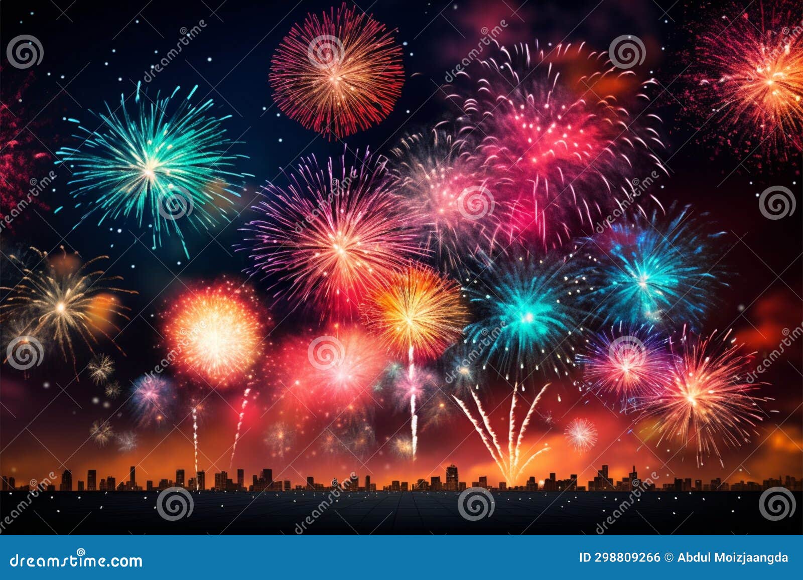 New Year Colorful Fireworks Celebration Background Stock Illustration ...