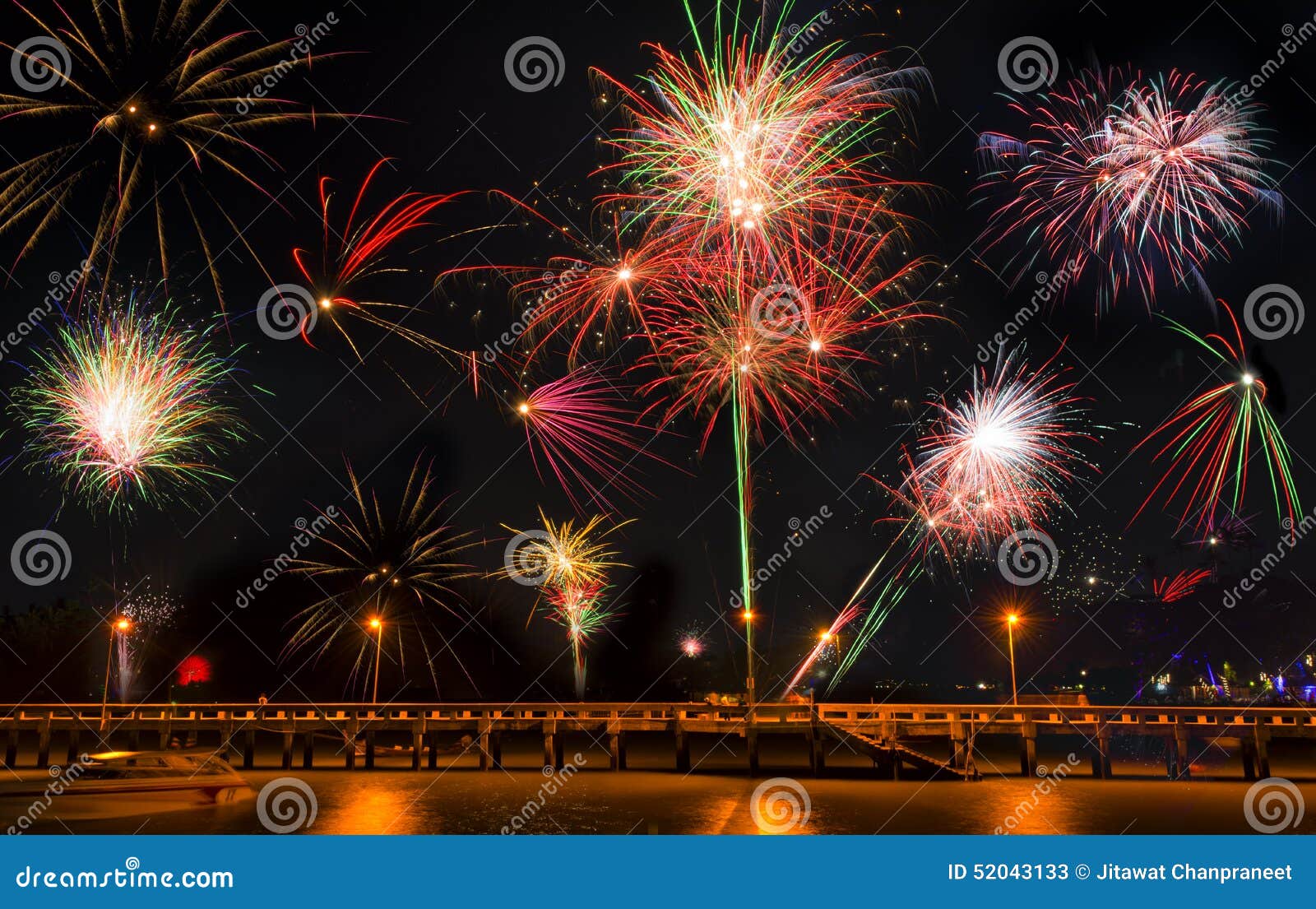 New Year Colorful Fireworks on the Night Sky Stock Image - Image of ...