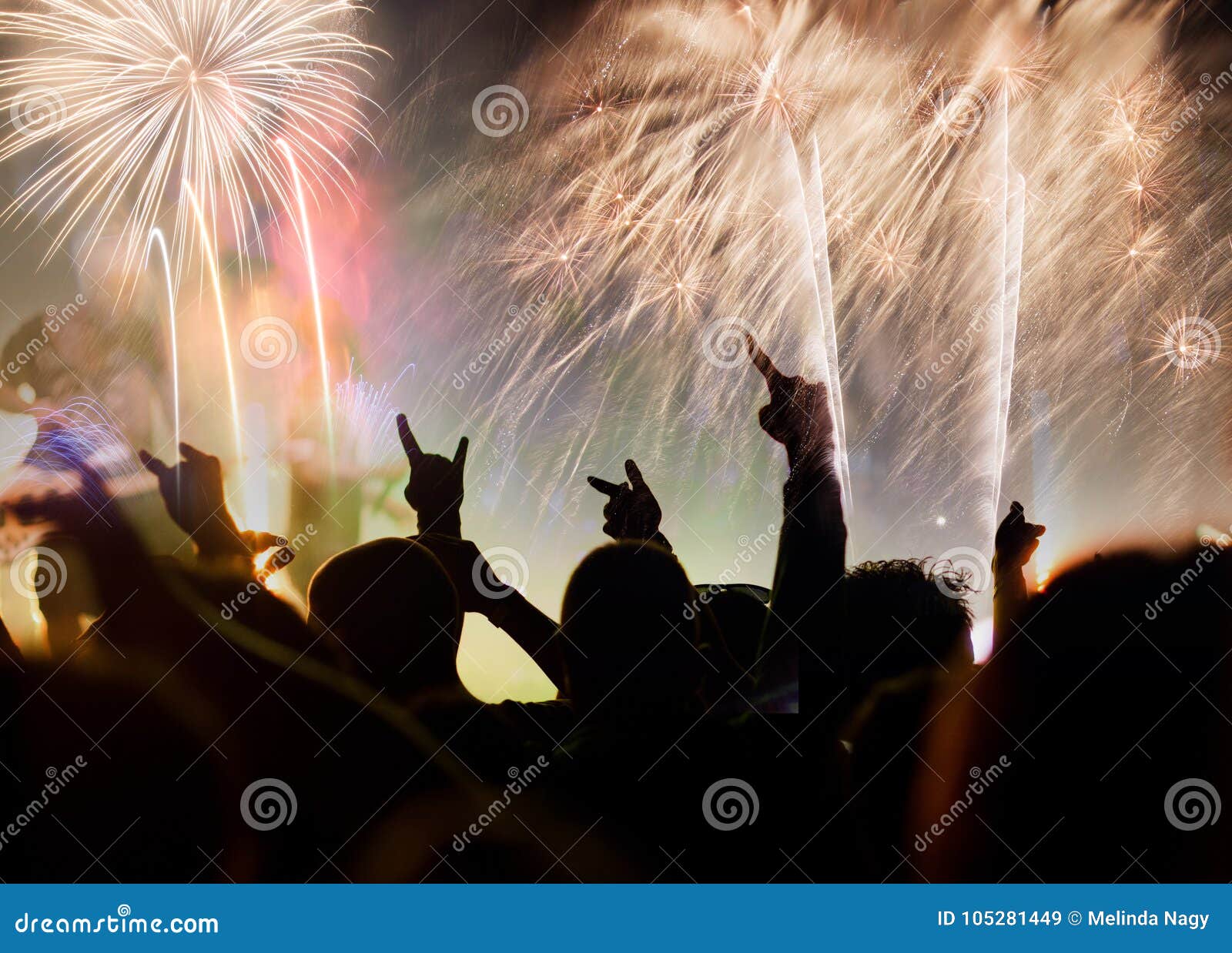 New Year Concept - Cheering Crowd and Fireworks Editorial Stock Image ...