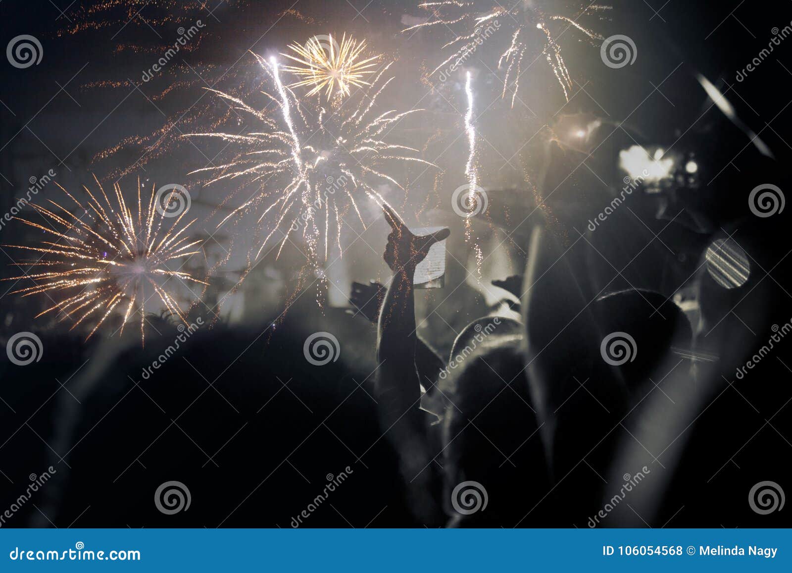 New Year Concept -cheering Crowd and Fireworks Stock Photo - Image of ...