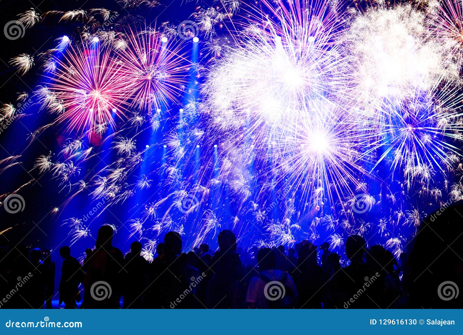 New Year Concept, Cheering Crowd and Fireworks Stock Photo - Image of ...