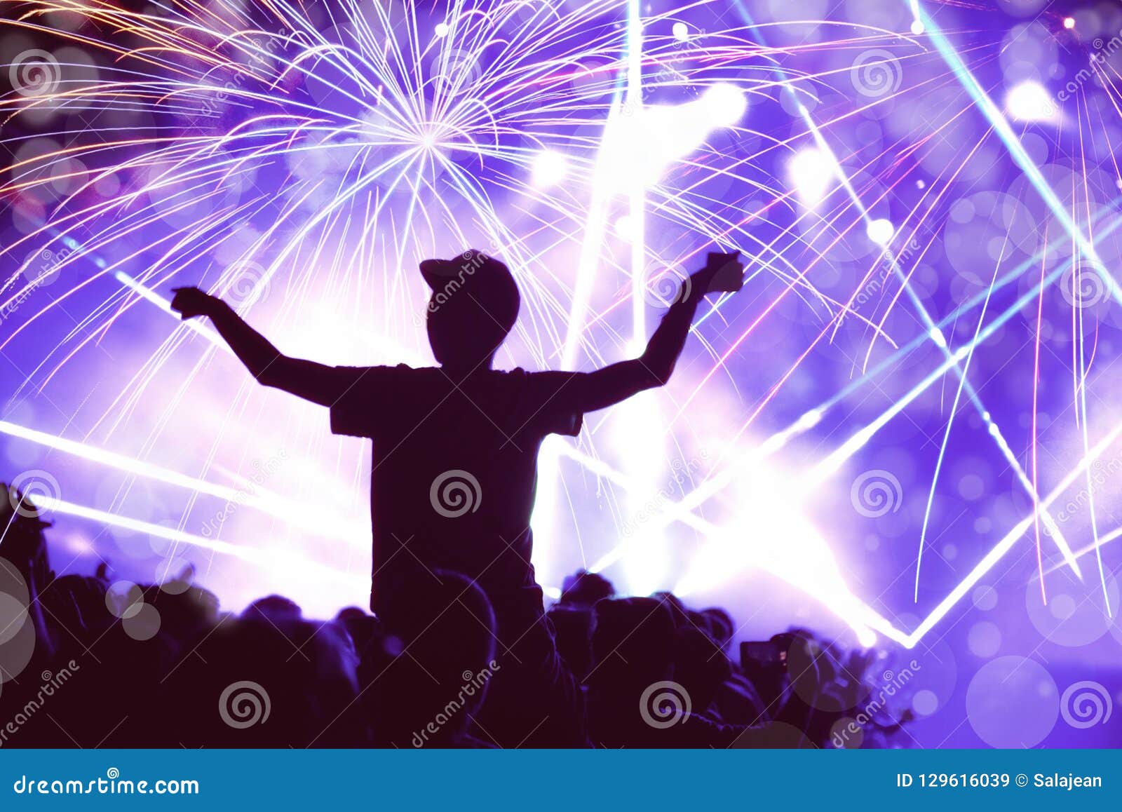 New Year Concept, Cheering Crowd and Fireworks Stock Image - Image of ...