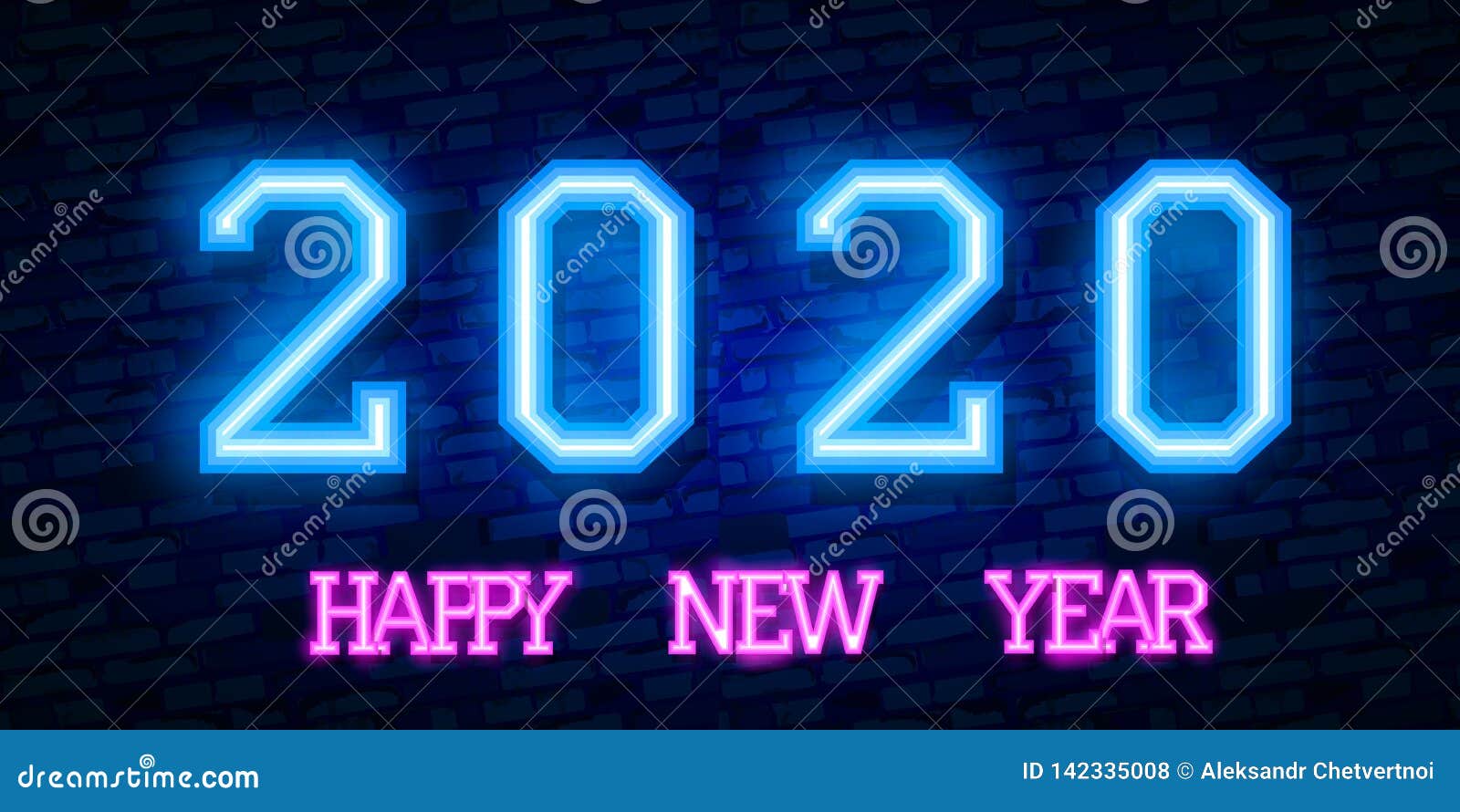2020 New Year Concept with Colorful Neon Lights. Retro Design Elements ...
