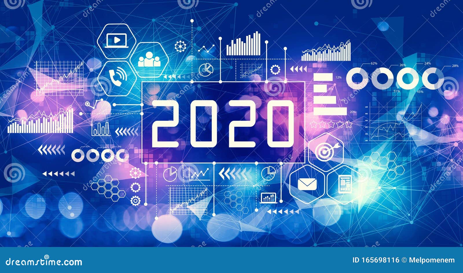 2020 New Year Concept with Technology Light Background Stock ...