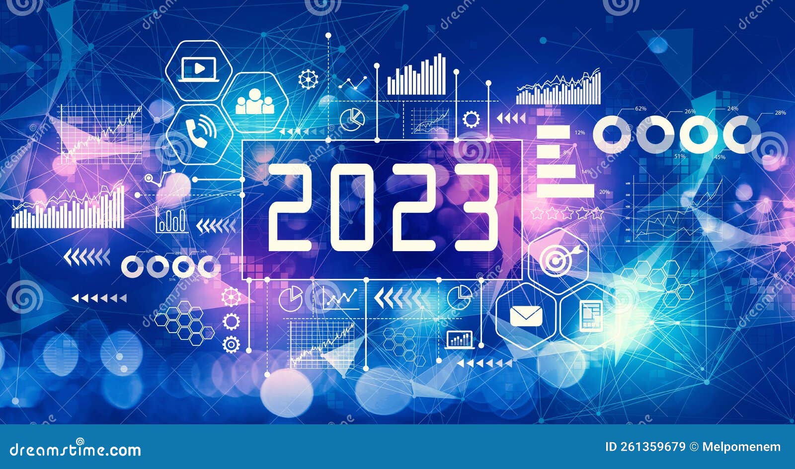 2023 New Year Concept with Technology Light Background Stock Image ...