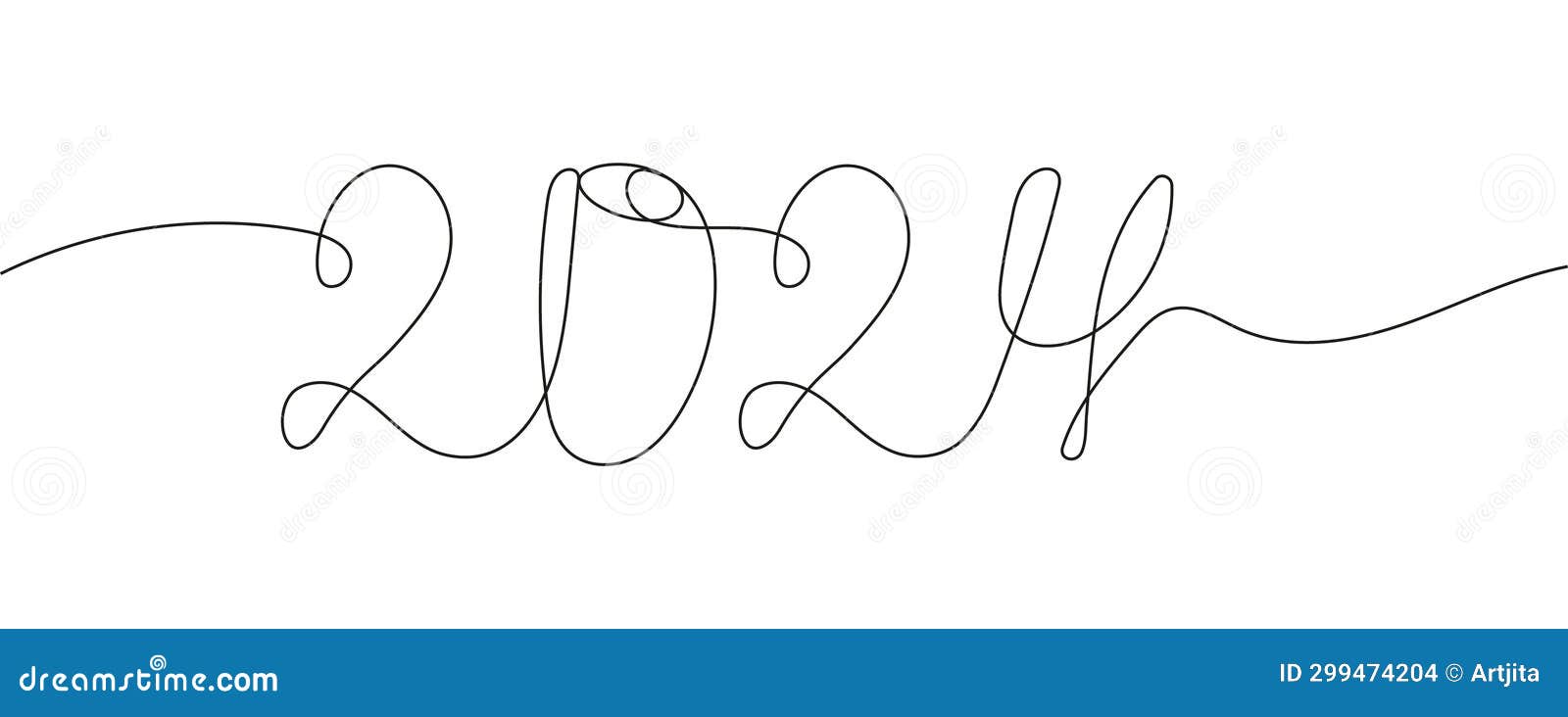 2024 New Year Continuous, Line Numbers Vector. Line Art 2024 Year Stock ...