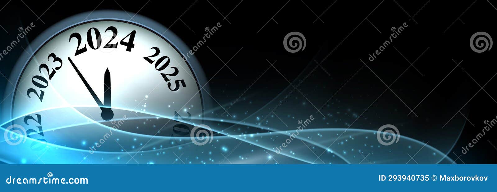 New Year 2024 Countdown Clock Over Blue Sand with Transparent Waves on ...